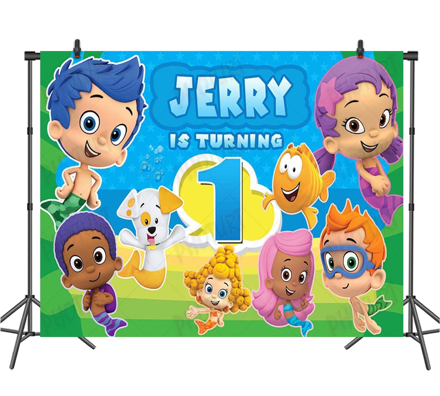 Bubble Guppies Photography Backdrop Baby Shower 1st Birthday Party Background Star Blue Custom ...