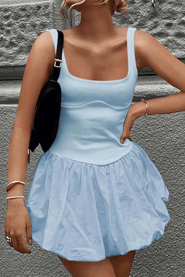 Bubble Hem Mini Dress (M, Blue) - Walmart.com
