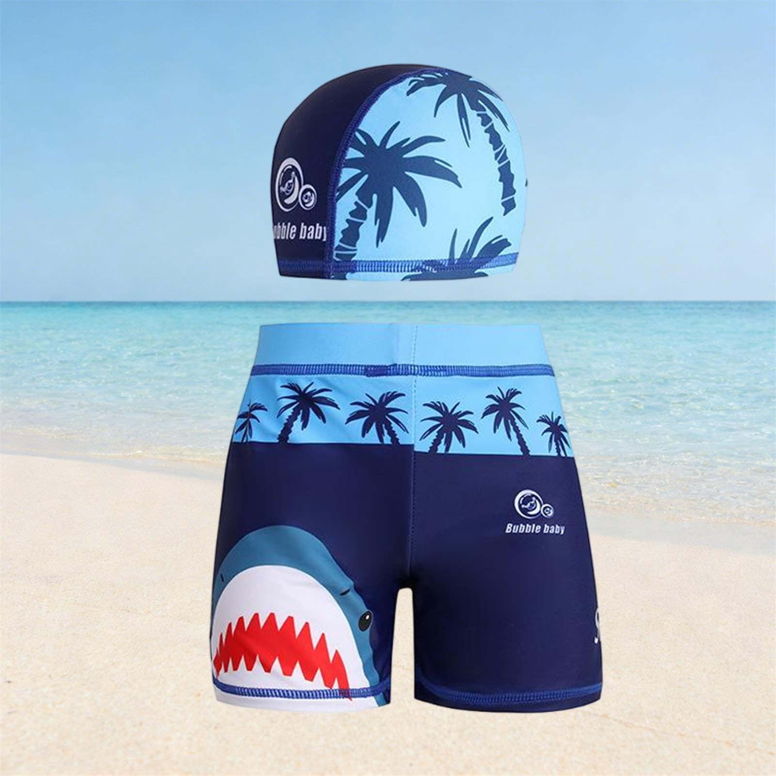 Bubble Kids Boys Swim Trunks Set with Shark Print & UPF 50 Swim Cap ...