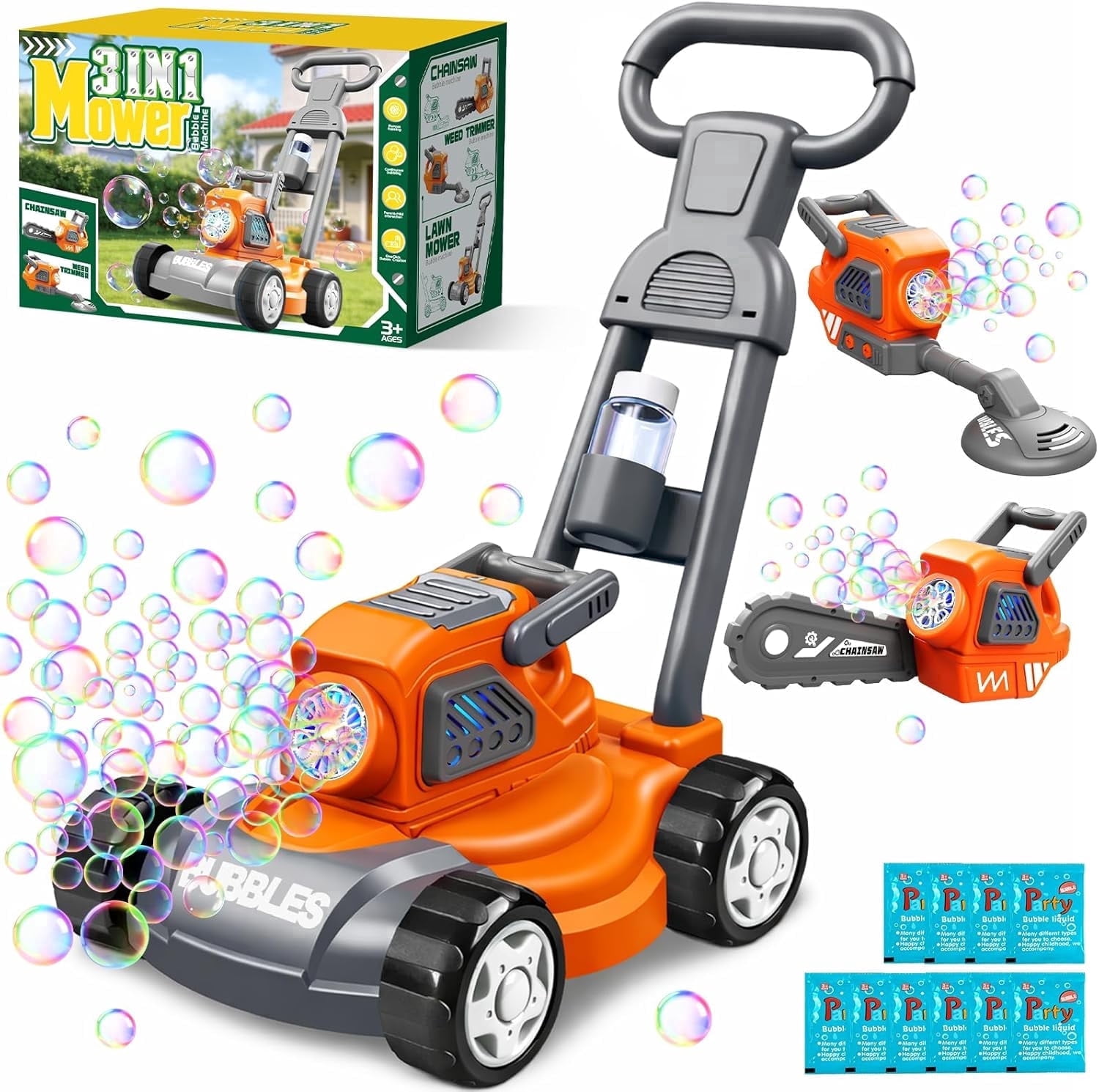 Aliex 3-in-1 Bubble Lawn Mower Outdoor Push Toy for Kids Ages 3-8, with ...