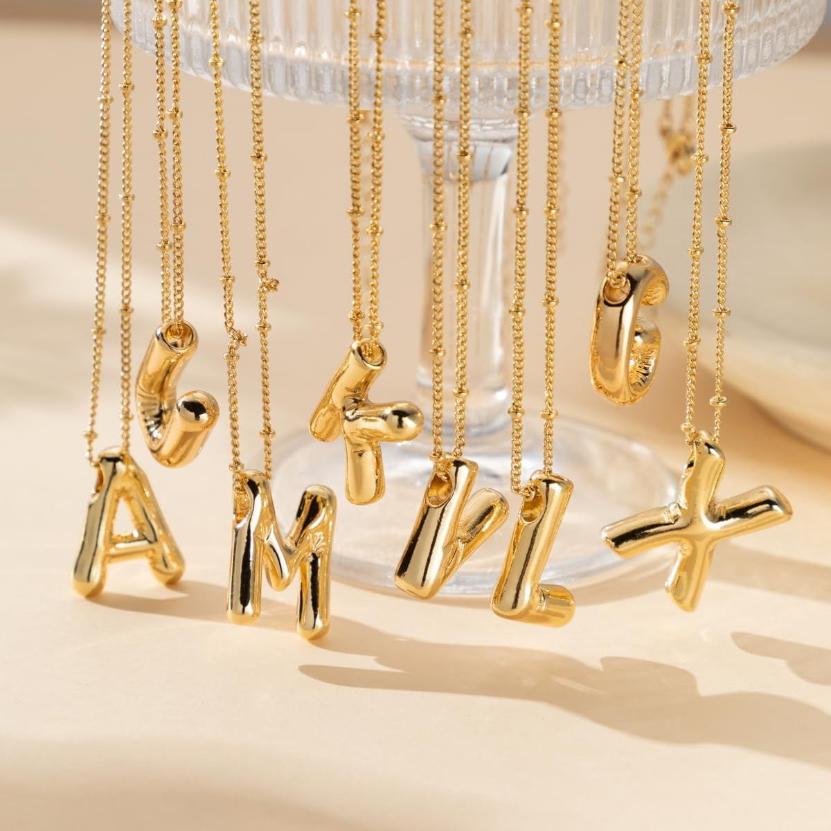 Bubble Letter Necklace For Women, 14K Gold Plated Initial Letter ...