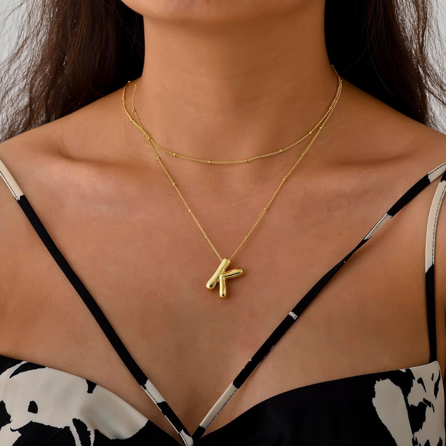 Bubble Letter Necklace For Women Dainty Balloon Initial Necklaces Cubic ...