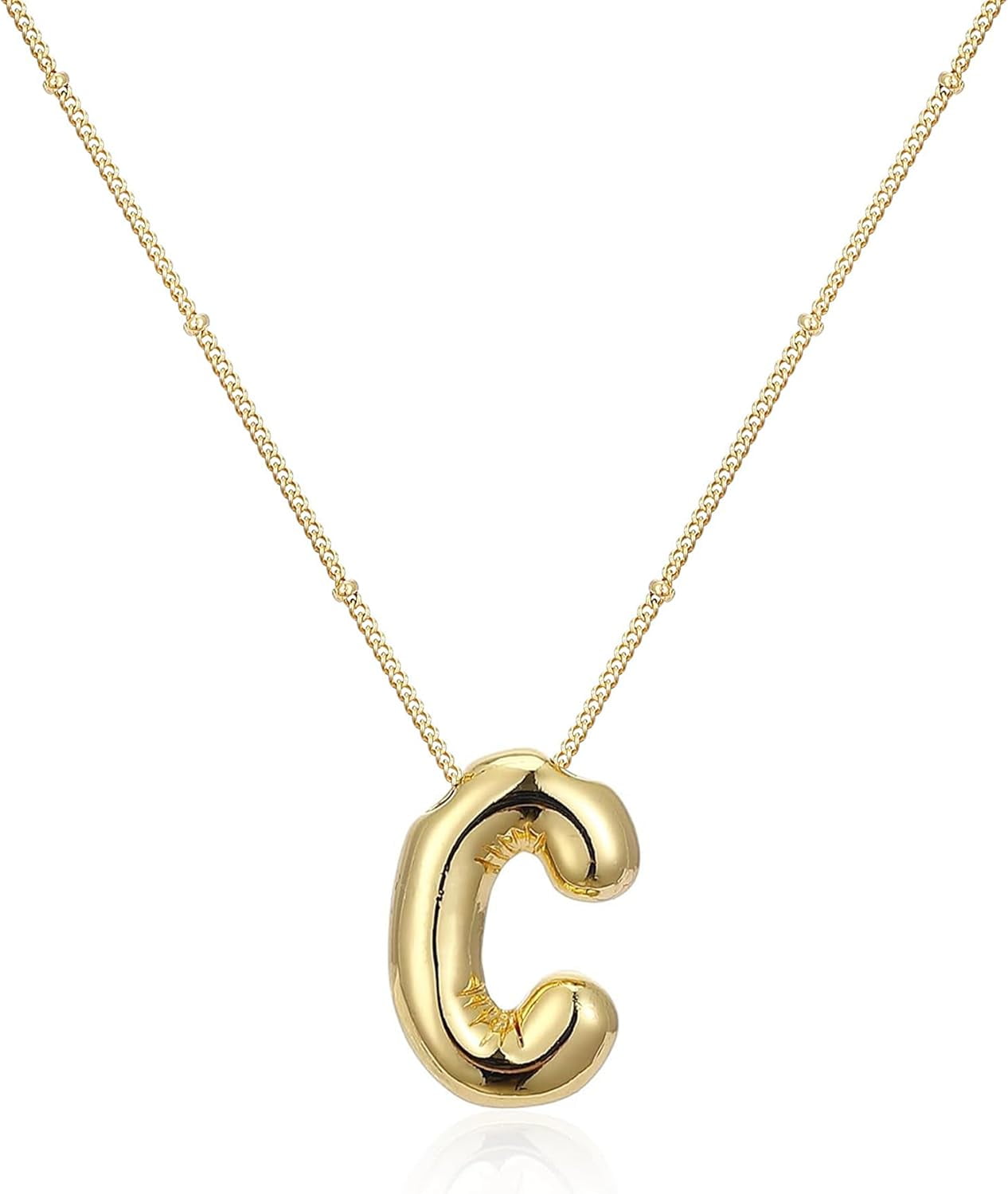 Bubble Letter Necklace Gold, 14K Gold Plated Initial Necklace Puffy ...