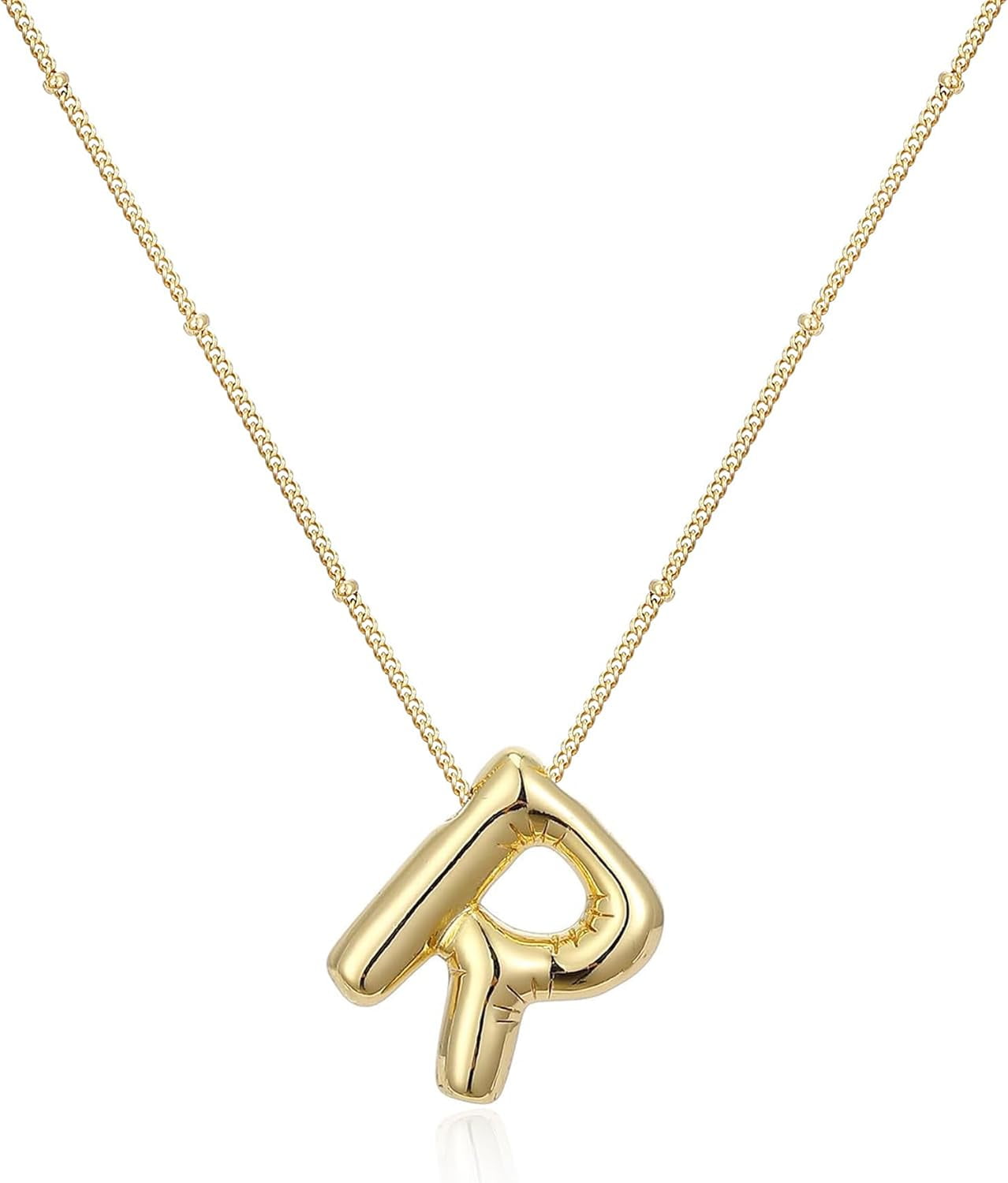 Bubble Letter Necklace Gold, 14K Gold Plated Initial Necklace Puffy ...