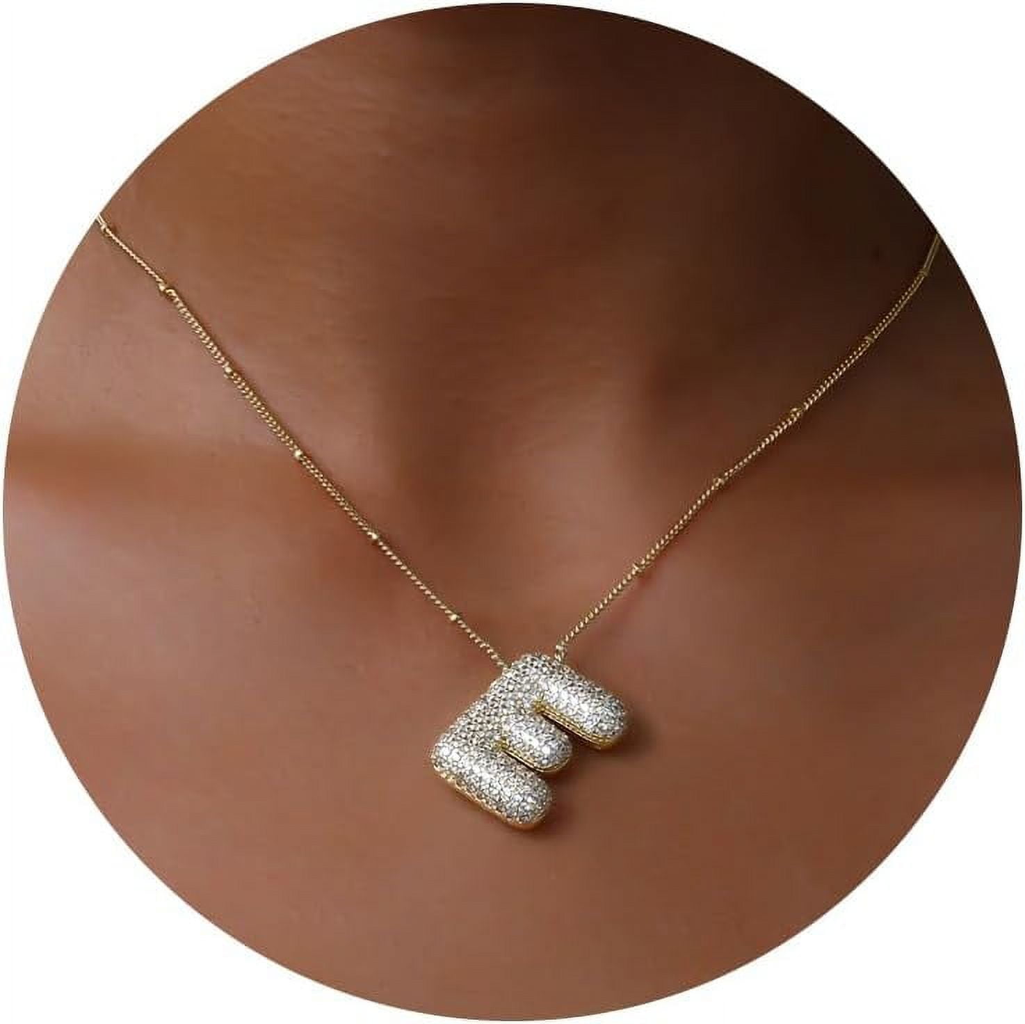 Bubble Letter Necklace Gold, A-Z Balloon Initial Necklaces Rhinestone ...
