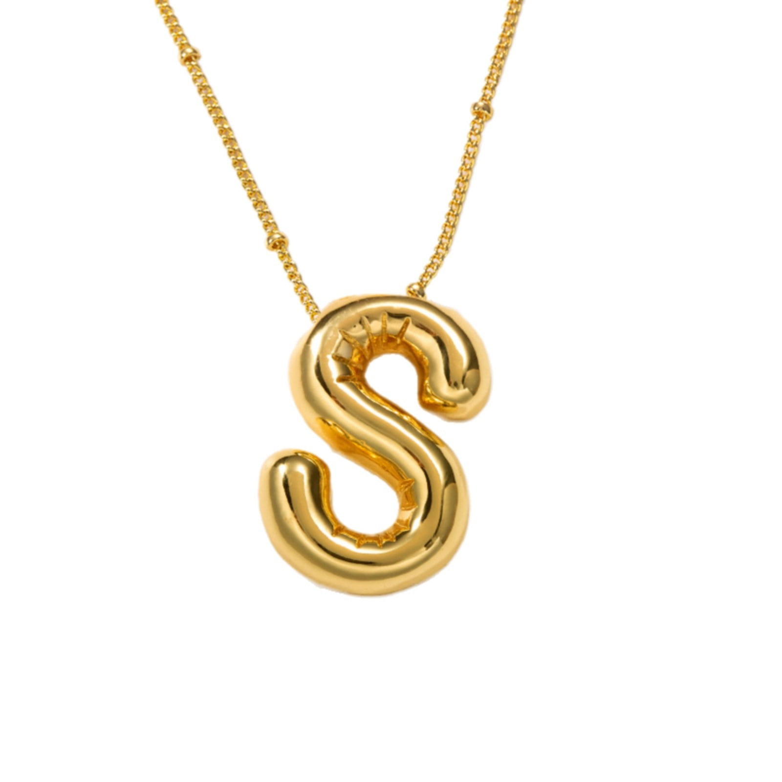Bubble Letter Necklace Gold Plated Balloon Initial Pendant With Bead ...