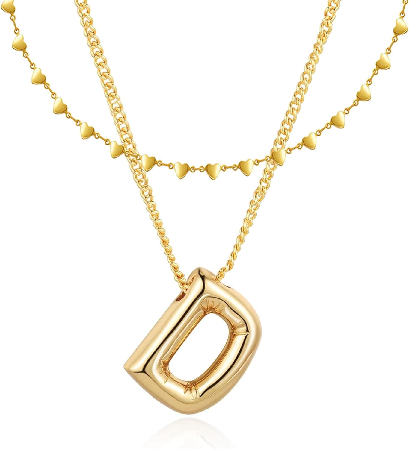 Bubble Letter Necklace Gold For Women Initial Necklace 14K Gold Plated ...