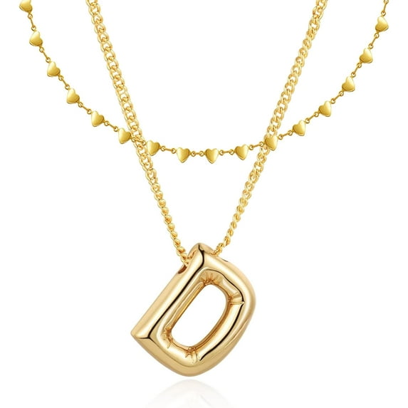 Bubble Letter Necklace Gold For Women Initial Necklace 14K Gold Plated ...