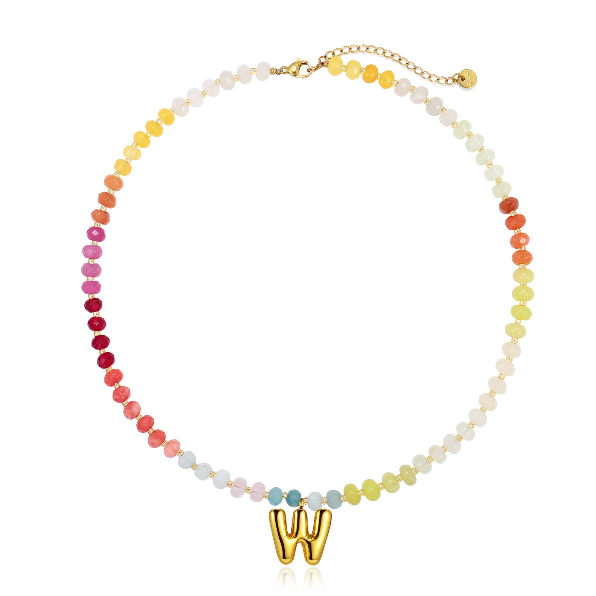 Bubble Letter Necklace for Women, Colorful Natural Stone Beaded Initial ...