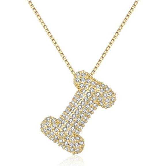 Gold Bubble Letter Necklace For Women,14K Gold Plated Balloon Initial ...