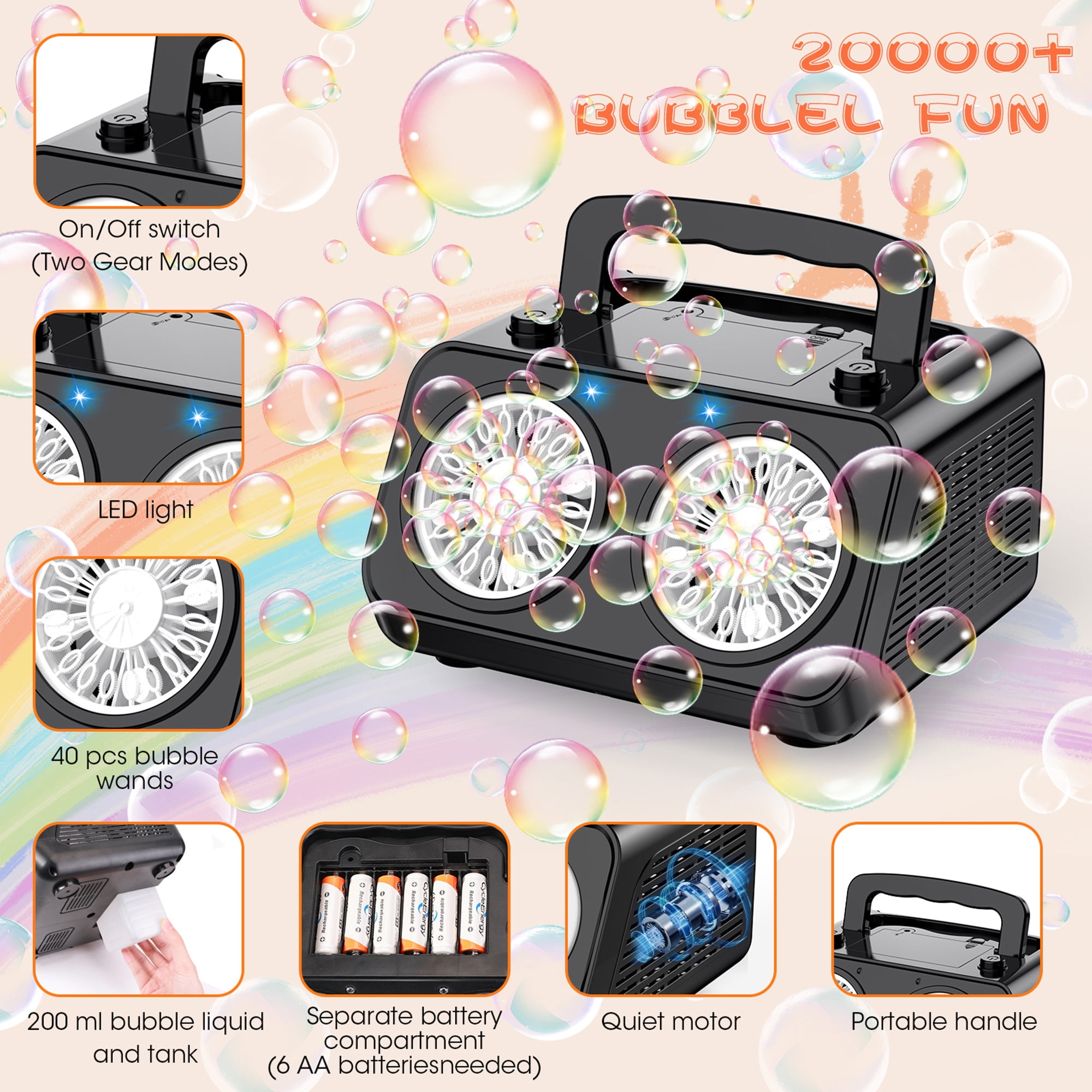 Bubble Machine Automatic Bubble Blower 20000+ Bubbles/min Bubble Toys ...