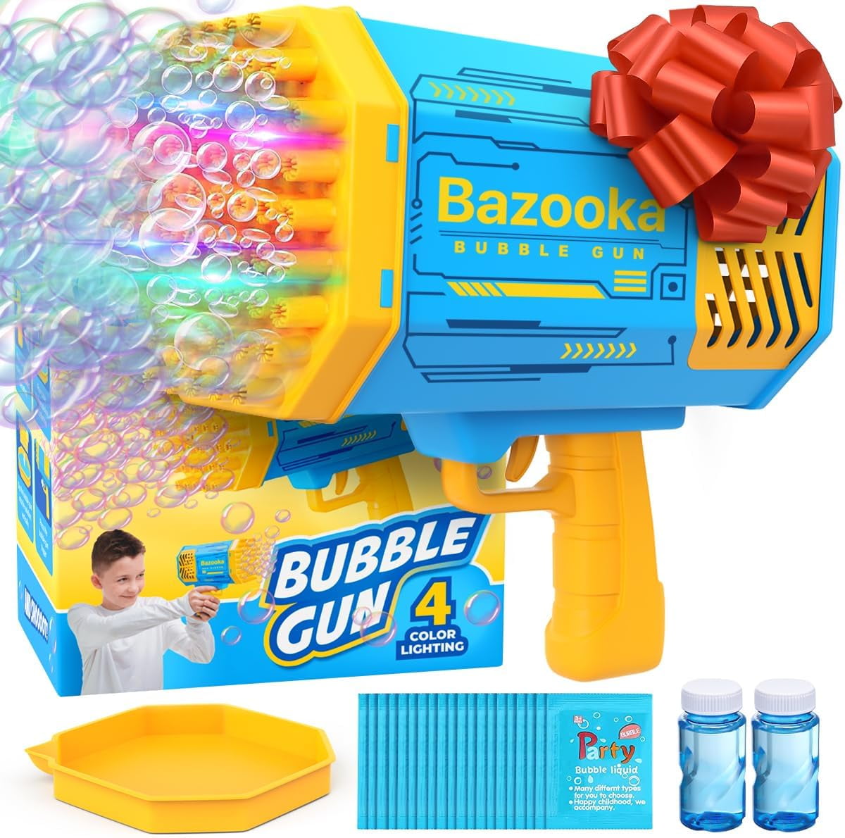 Bubble Machine Blaster - Blue Bubble Gun for Kids, Adults, Automatic Bubble Machine Gun with 69 ...