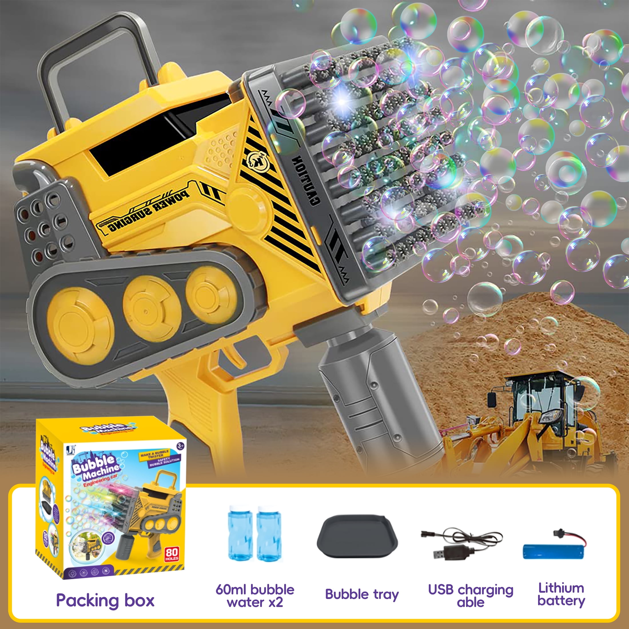 Bubble Machine Gun, 80 Holes, Perfect Gift for Kids 3-12 Years Old ...