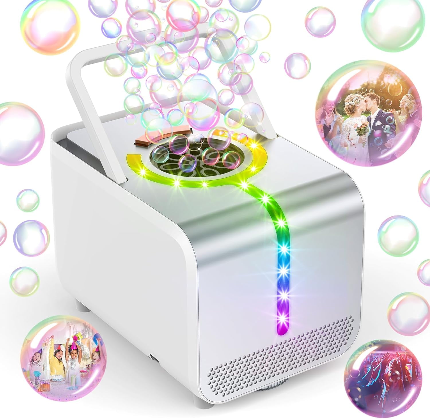 Bubble Machine with LED Lights - Durable Automatic Bubble Blower, Upgraded Waterproof Motor Over ...