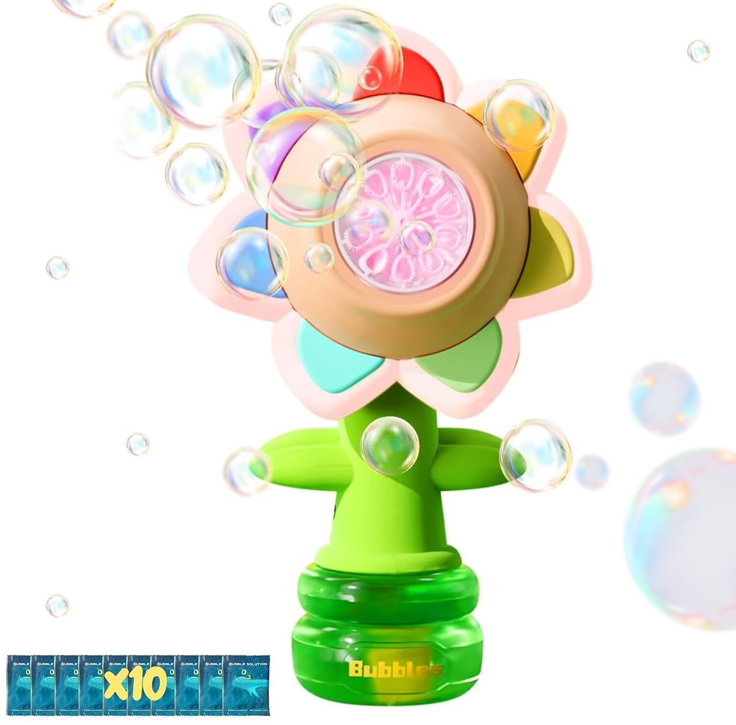 Bubble Machine, Rechargeable Flower Bubble Blower Toys with LED Lights ...