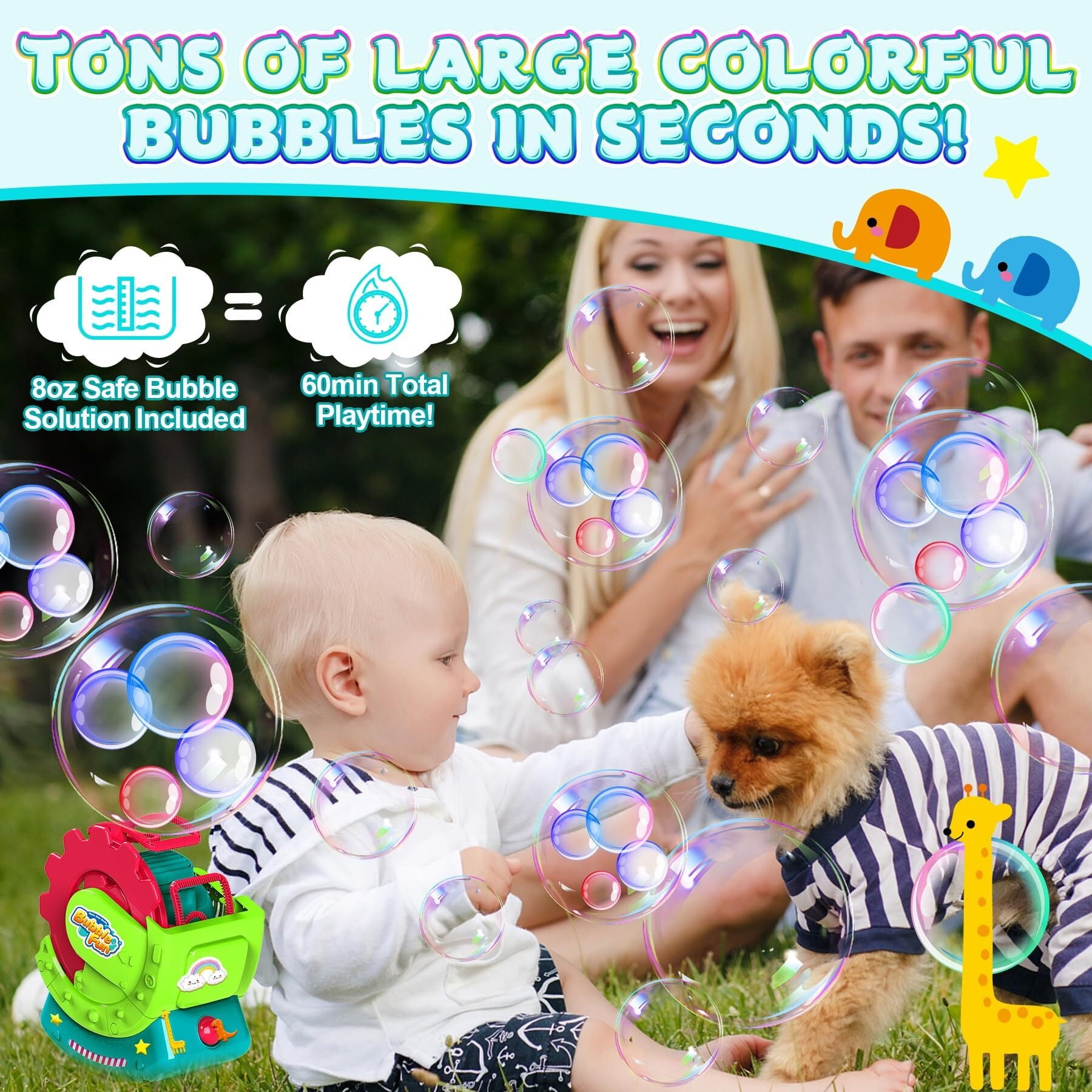 Bubble Machine for Toddlers Kids, Bubble Blower with 8oz Bubble ...