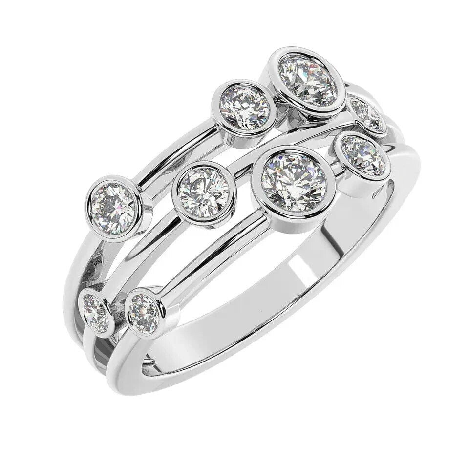 Bubble Ring Bezel Set Engagement Ring 2.2 Ct Round Diamond 14K White ...