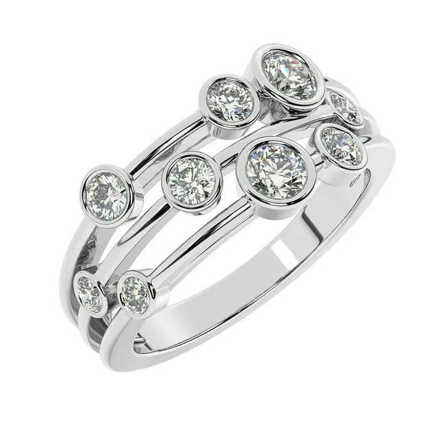 Bubble Ring Bezel Set Engagement Ring 2.2 Ct Round Diamond 14K White ...