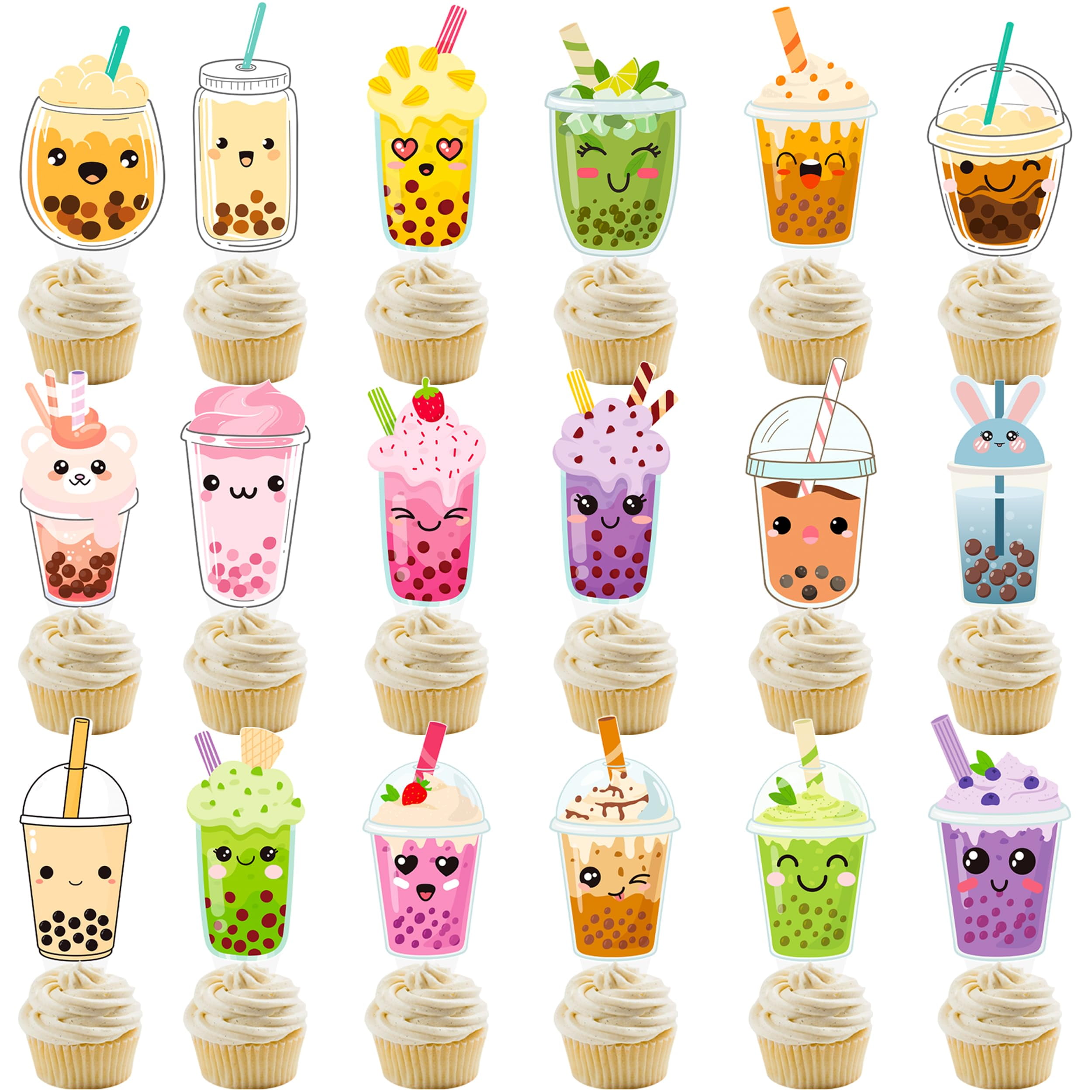 Bubble Tea Cupcake Toppers 48Pcs - Boba Themed Birthday Party ...