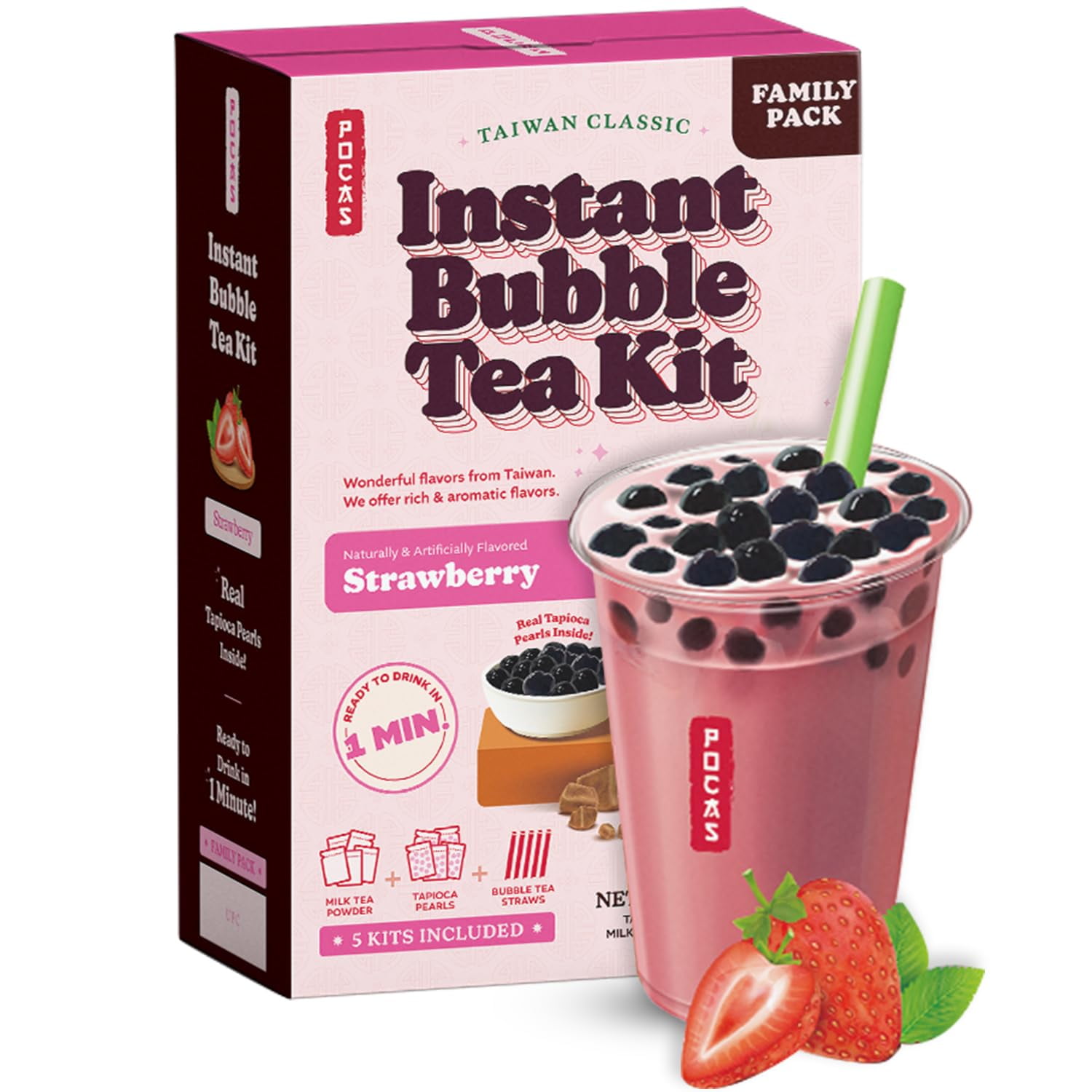 Bubble Tea Kit, Strawberry – Milk Tea Powder with Authentic Tapioca ...
