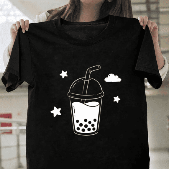 Bubble Tea Minimalist White Line Art Modern Aesthetic Design Unisex T ...