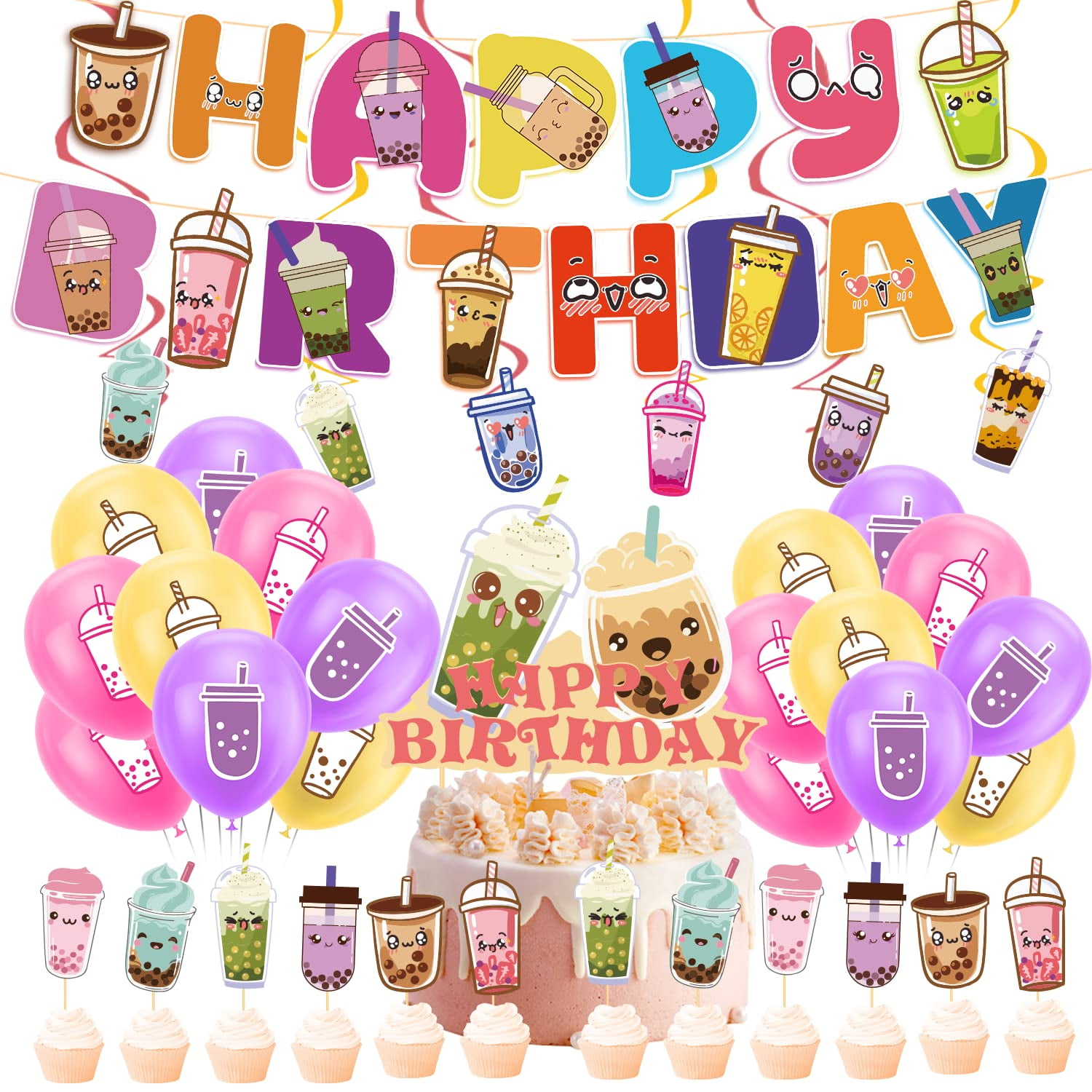 Bubble Tea Party Decorations Boba Tea Birthday Party Supplies Includes ...