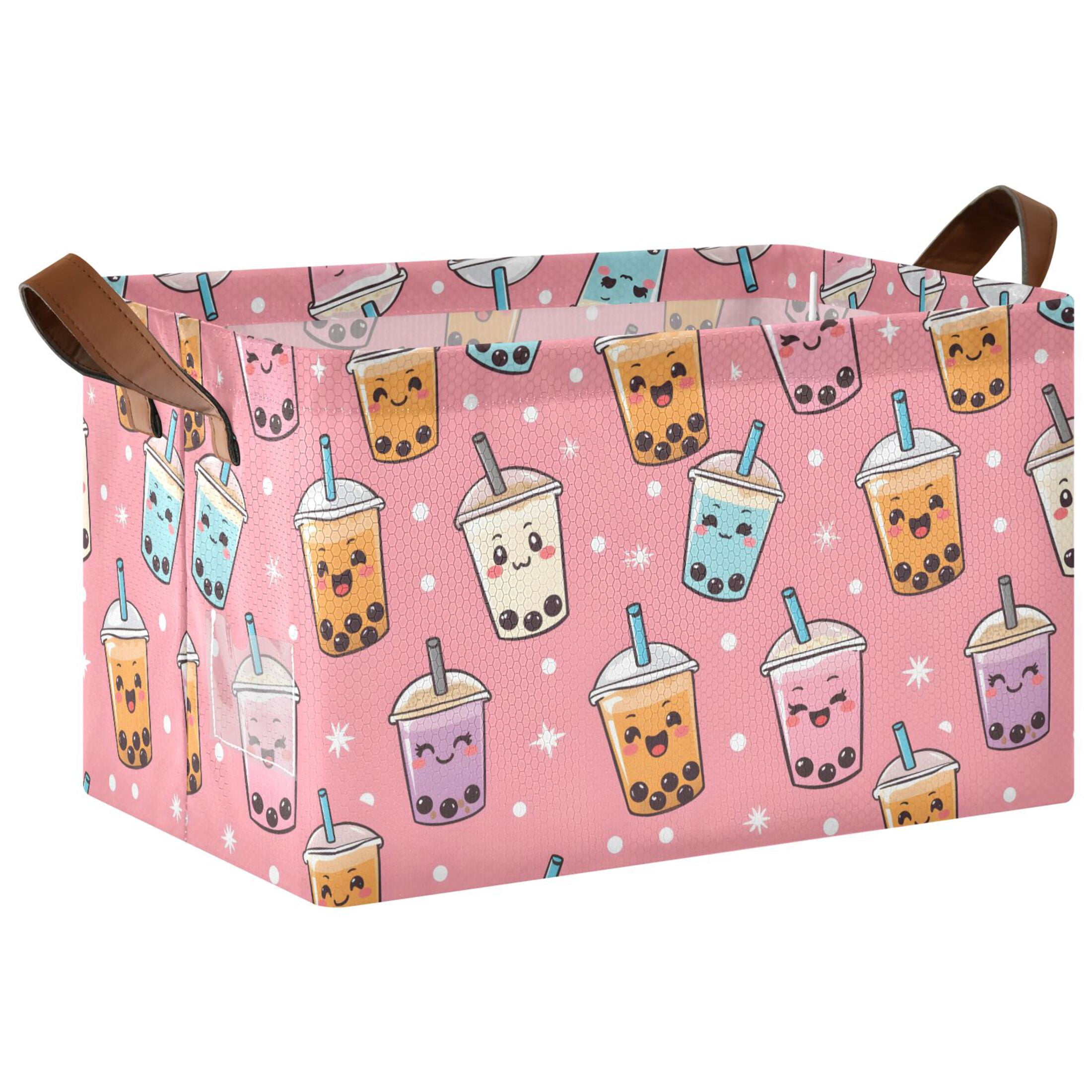 Bubble Tea Pattern Collapsible Storage Bin Open Home Shelf Basket Water ...