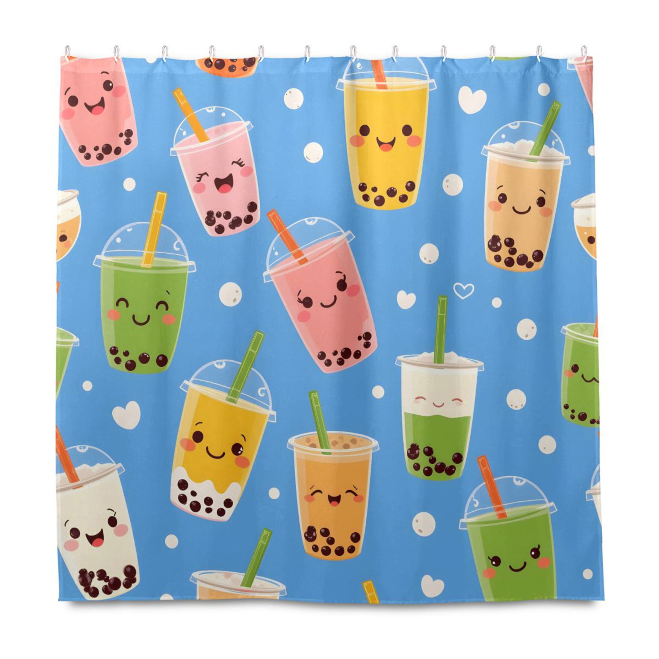 Bubble Tea Pattern Shower Curtain Liners Waterproof 72 Inch with C ...