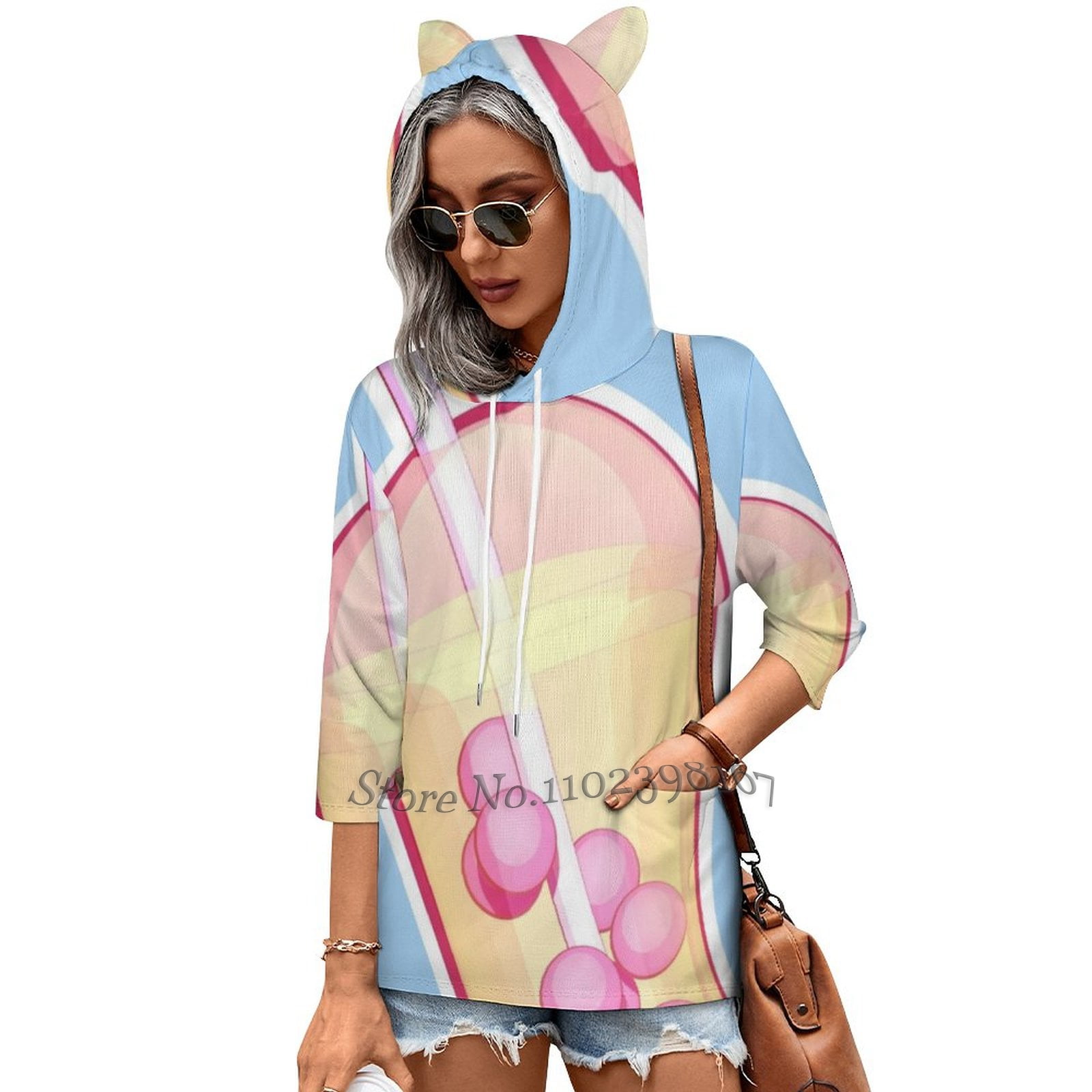 Bubble Tea Pink Hooded Sweatshirt Men And Women Print Pullovers ...