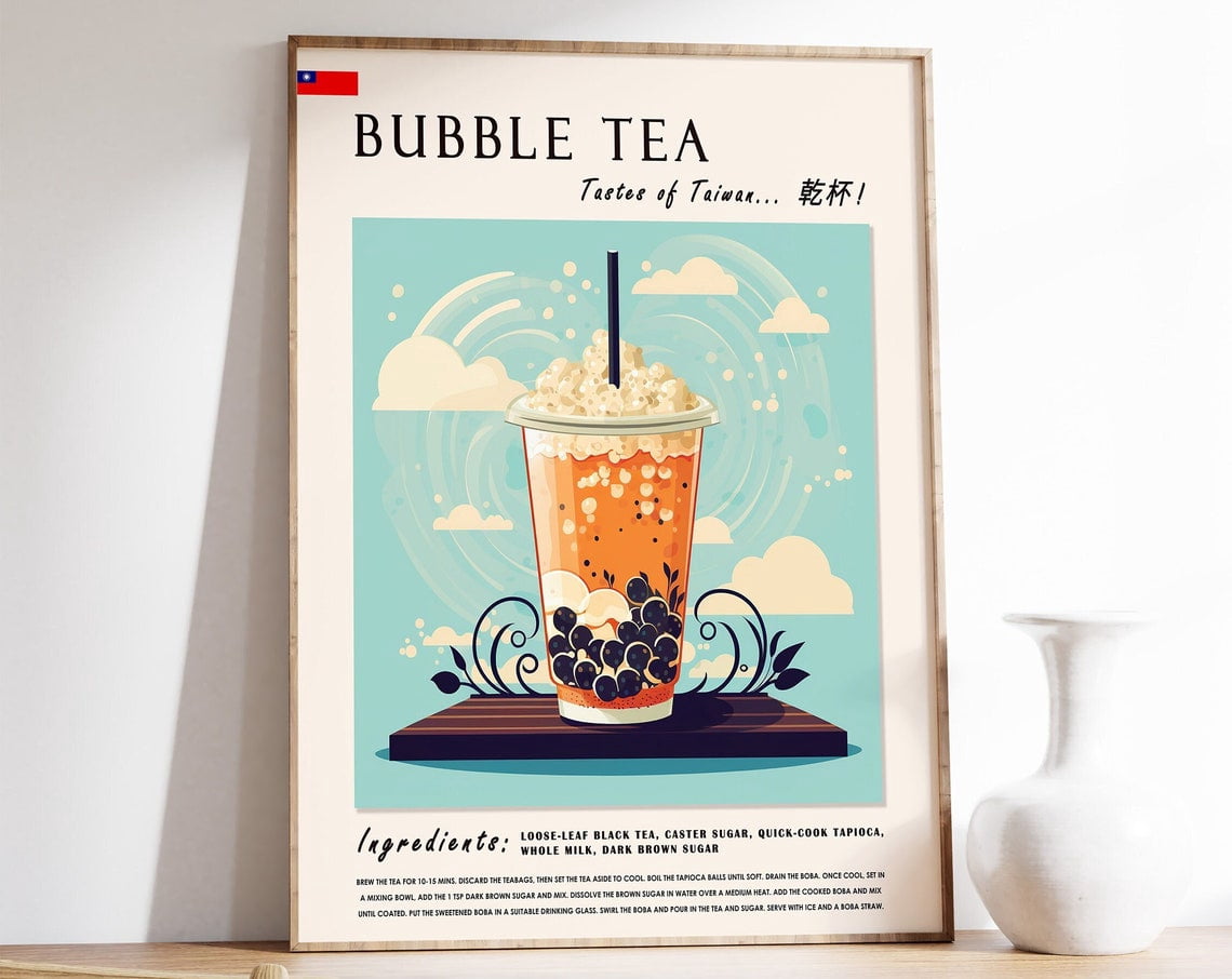 Bubble Tea Poster, Taiwanese Drink Print, Asian Food Poster, Kitchen ...