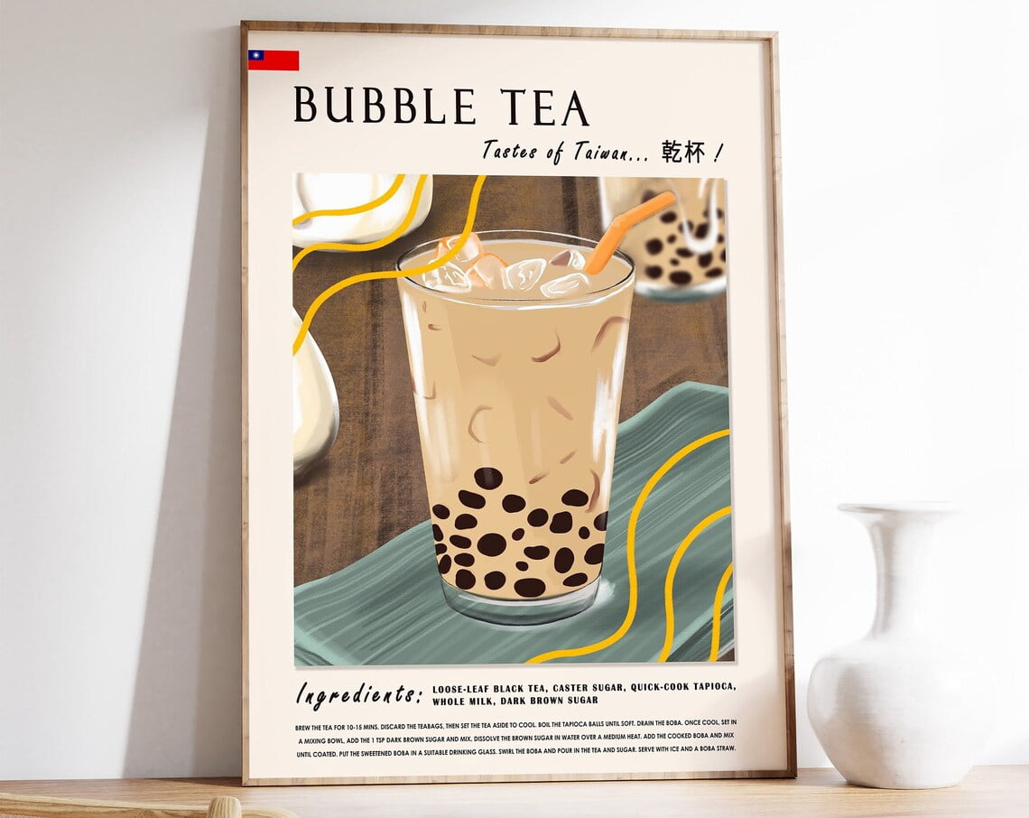 Bubble Tea Poster, Tea Art, Asian Print, Asian Art. Kitchen Poster ...
