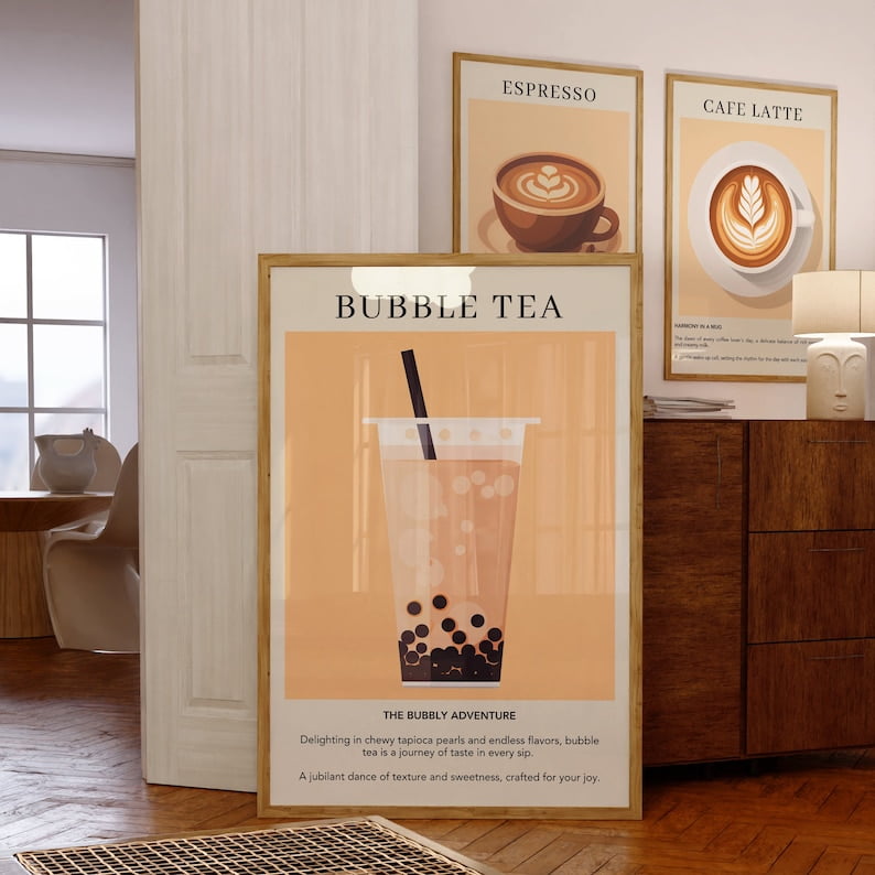 Bubble Tea Print, Boba Milk Tea Art Poster, Gift for Her, Coffee Sign ...