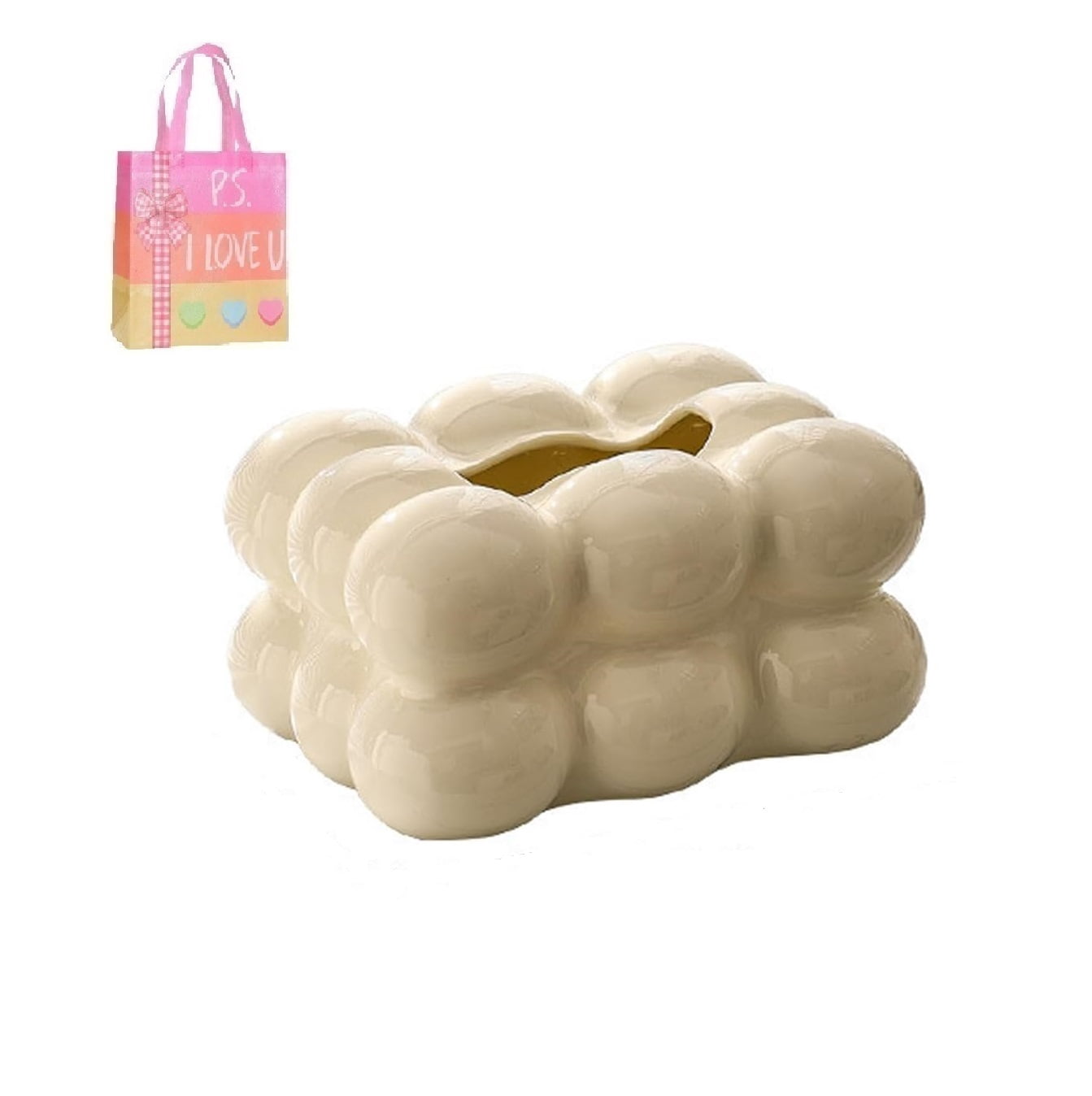 Bubble Texture Ceramic Tissue Box Cover - White Facial Paper Organizer ...