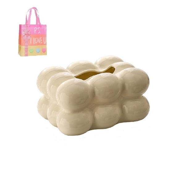Bubble Texture Ceramic Tissue Box Cover - White Facial Paper Organizer ...