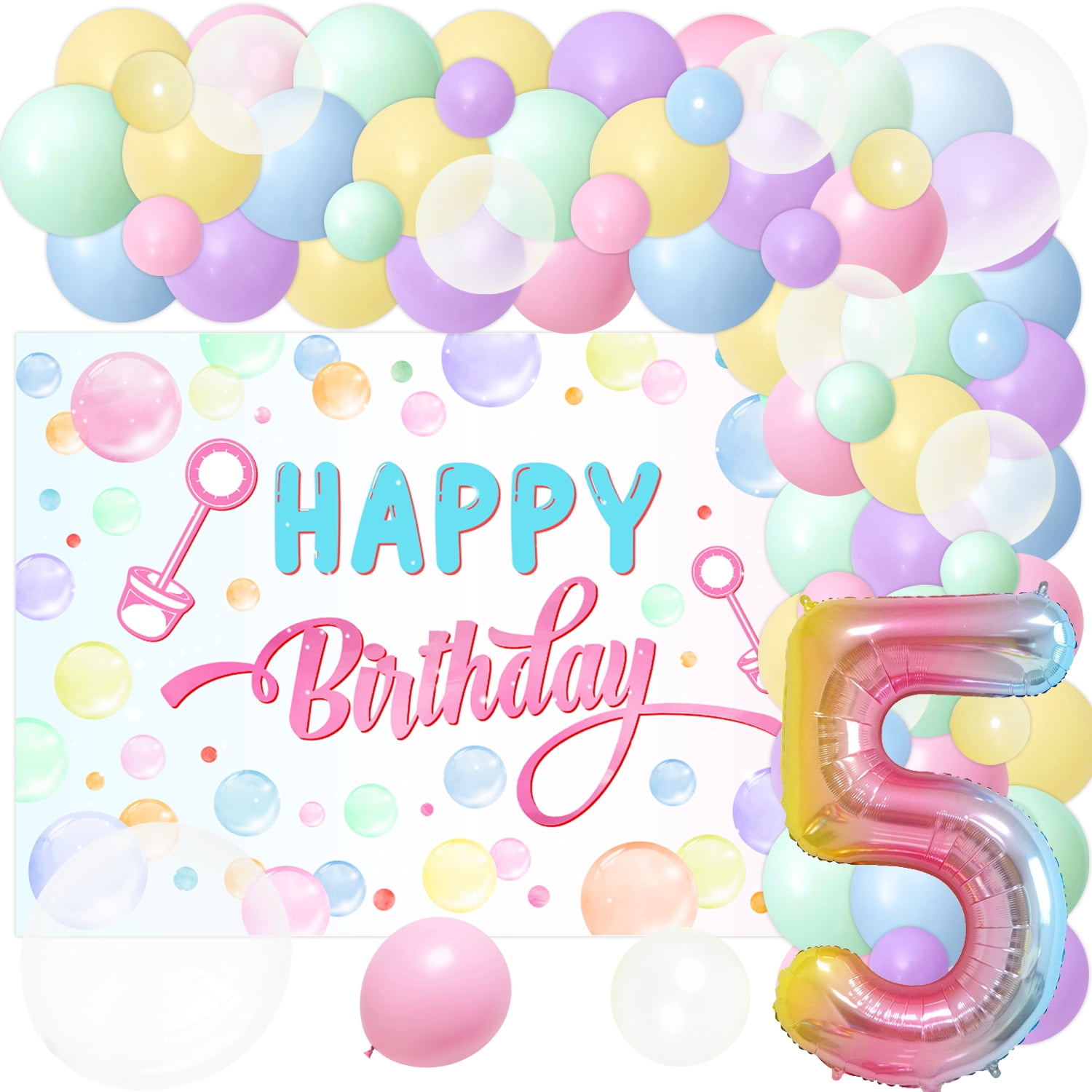 Bubble Themed 5th Birthday Party Decoration - Macaron Balloon Garland ...