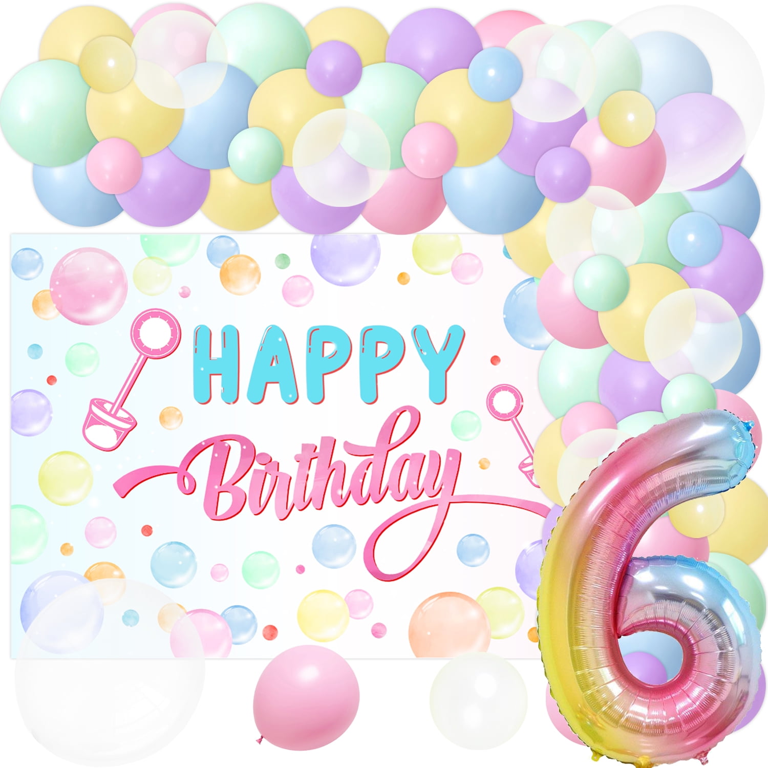 Bubble Themed 6th Birthday Party Decoration - Macaron Balloon Garland ...