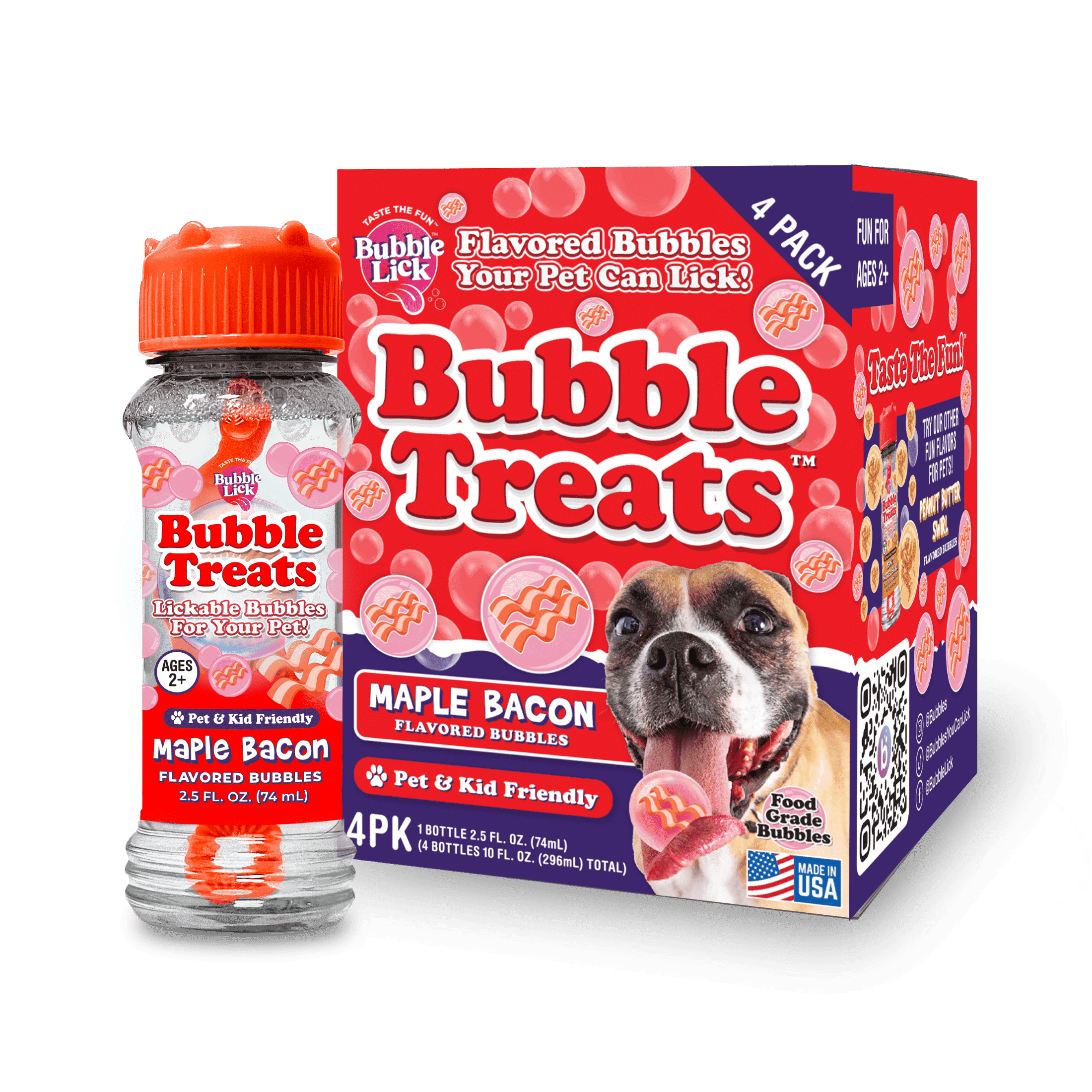 Bubble Treats Maple Bacon Pet Bubbles (2.5 Fl Oz, 4-Pack), Lickable ...