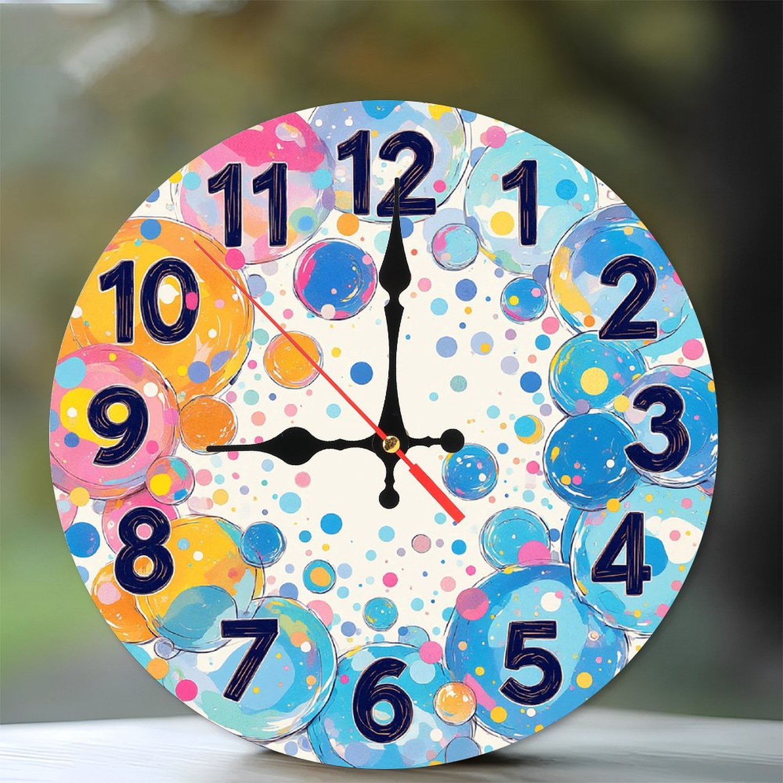 Bubble Wall Clock Colorful Bubbles Design Home Decor 10-Inch Silent ...