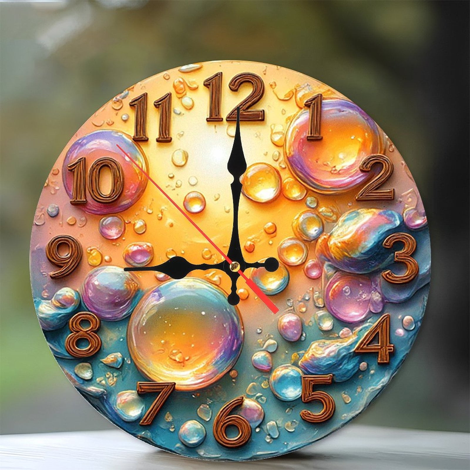 Bubble Wall Clock Colorful Bubbles Home Decor 10-Inch Silent Wooden ...