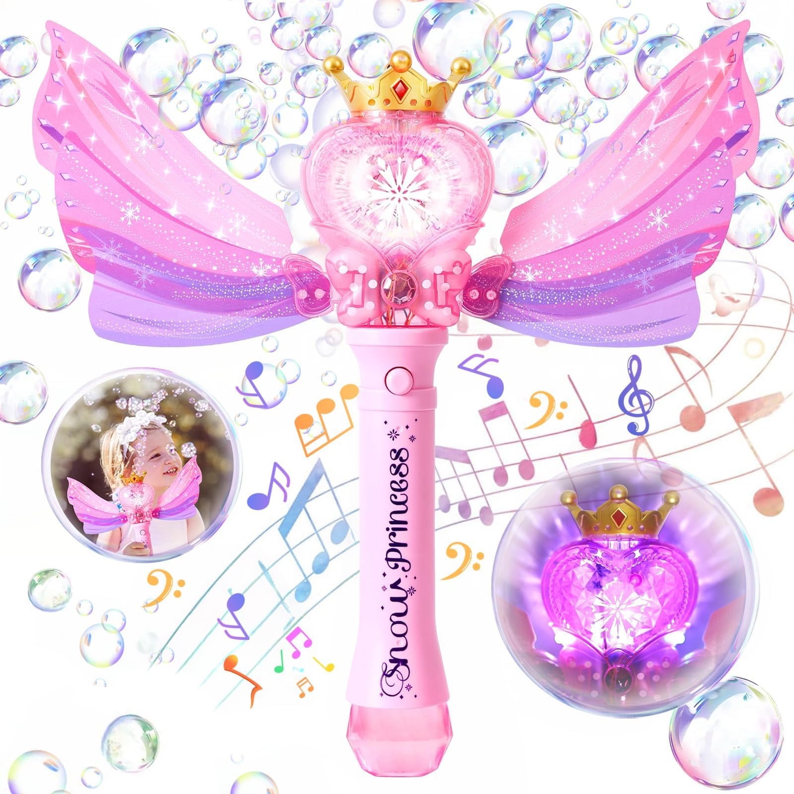 Bubble Wand for Kids Girls, Bubble Machine with LED Light Music ...