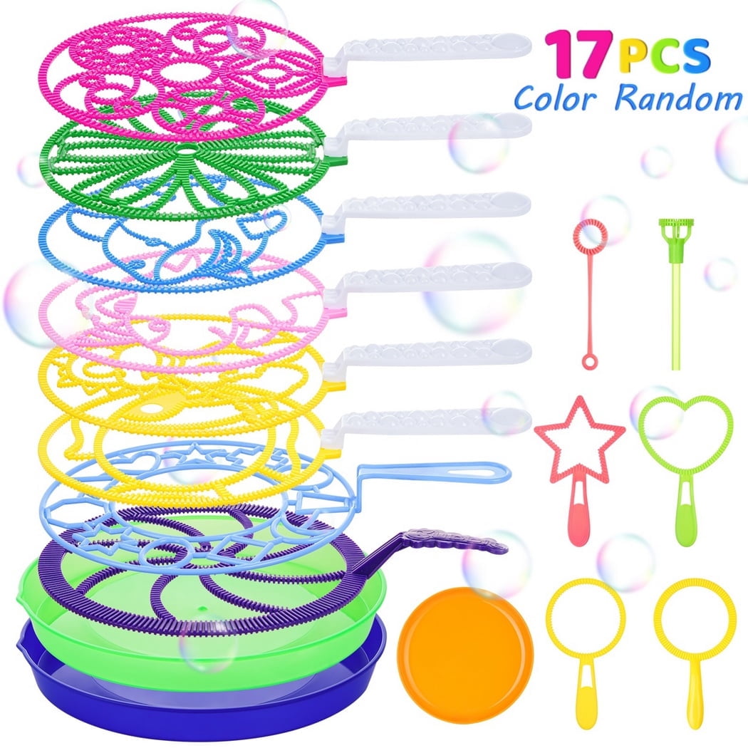 Bubble Wands Set of 17, Bubble Making Toys with Trays, Big Bubble Wand ...
