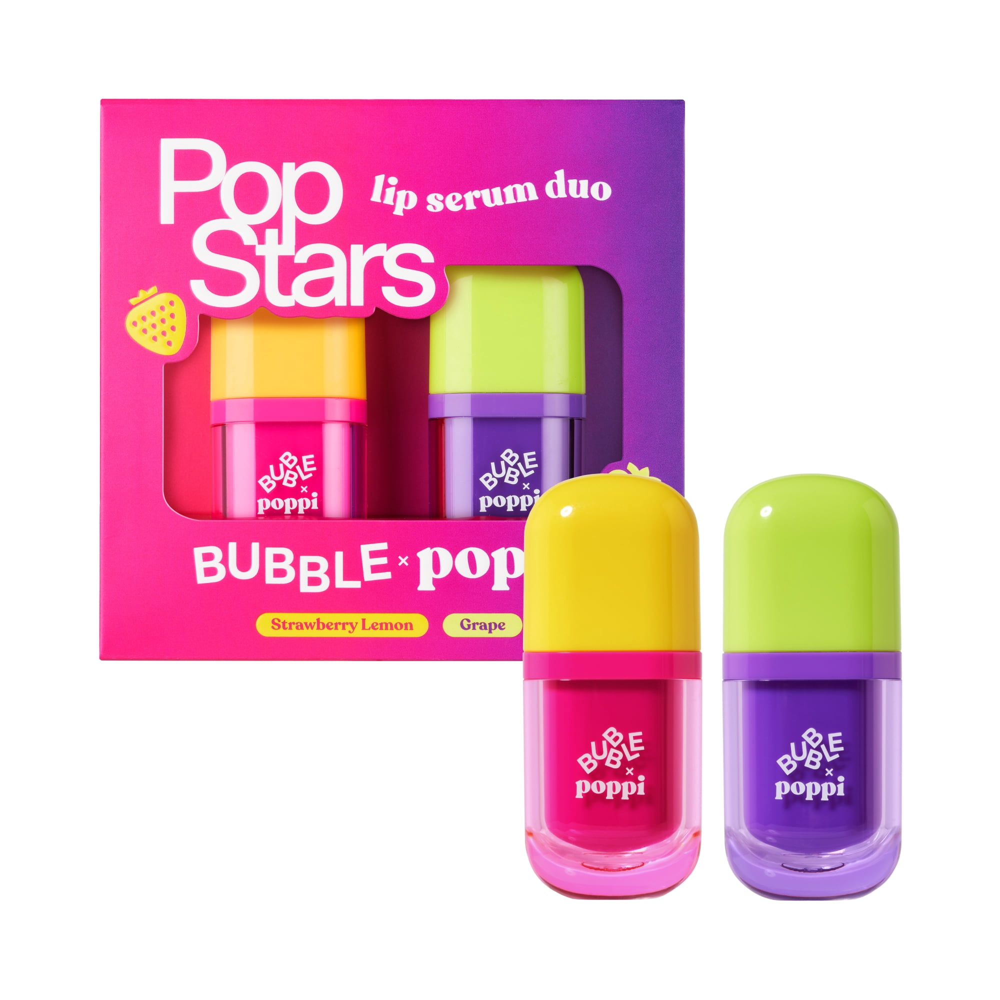 BUBBLE x poppi Pop Stars Lip Serum Duo, Strawberry Lemon & Grape, 9ML ...