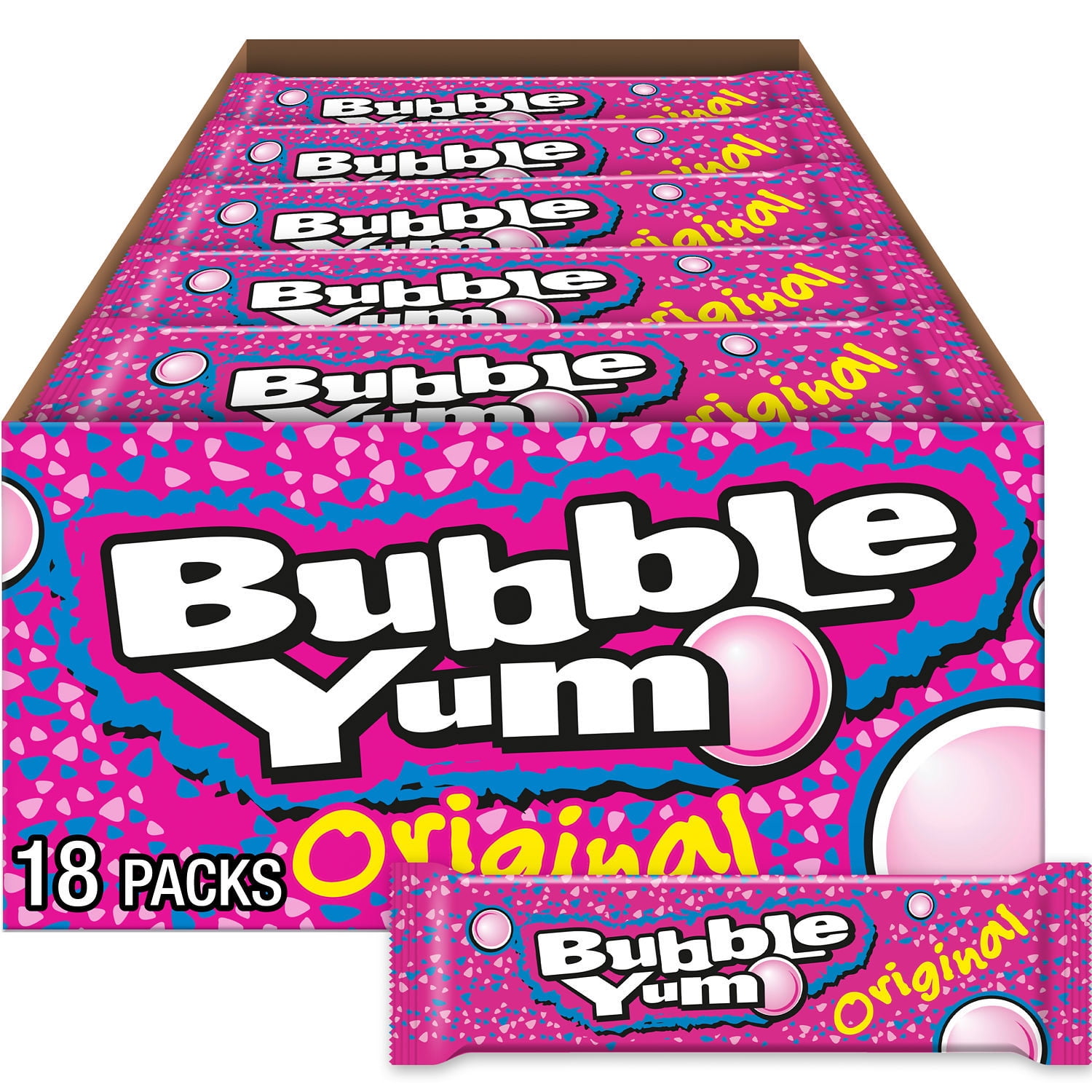 Bubble Yum Original Flavor Chewy Bubble Gum for Kids, 1.4 oz Packs, 18 ...