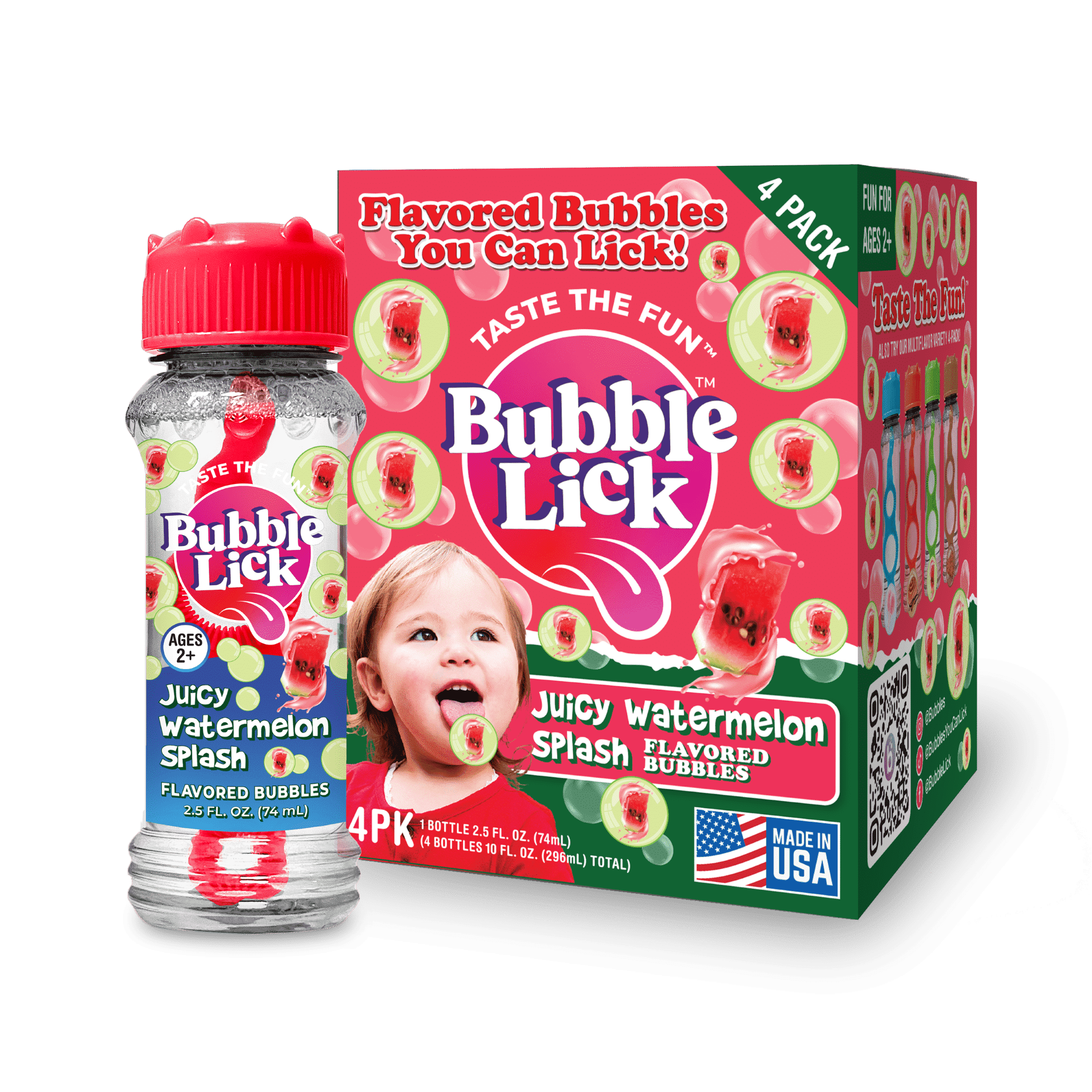 BubbleLick Juicy Watermelon Splash (2.5 Fl Oz, 4-Pack), Lickable ...
