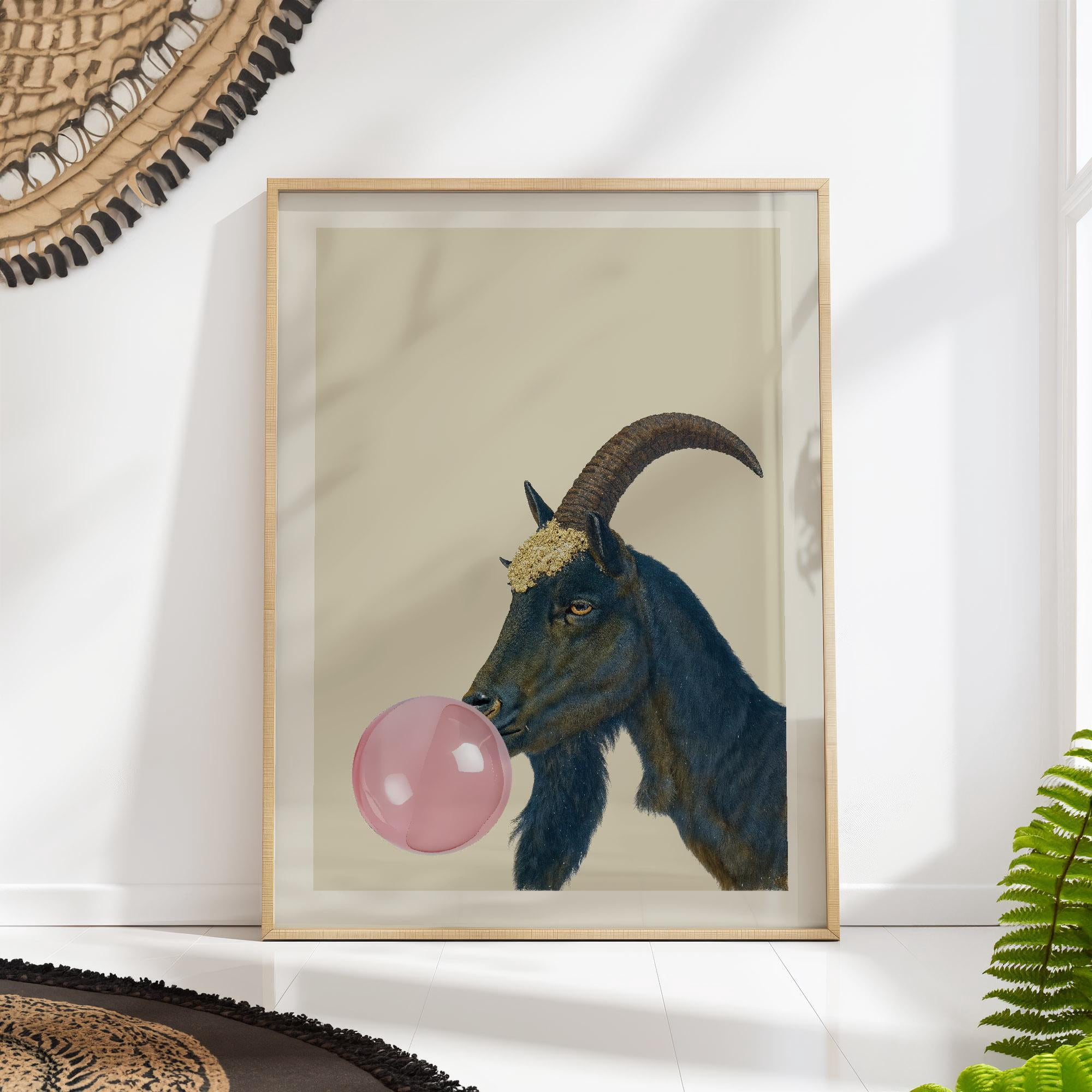 Bubblegum Goat Print Funny Animal Poster Playful Wall Art Printed On ...