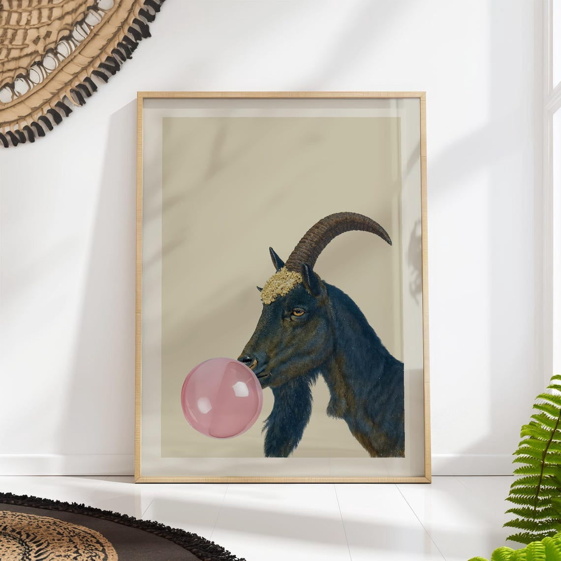 Bubblegum Goat Print Funny Animal Poster Playful Wall Arted On Luxury ...