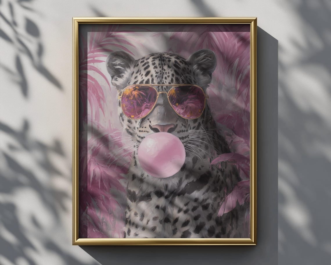Bubblegum Leopard Art Print: Funky Pink Aviator Animal #140, Unframed ...