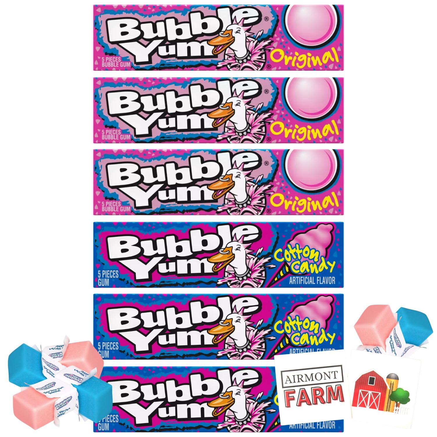 Bubblegum Yum Stick 6 SBF3 Pack Bubble Gum - 3 Original and 3 Cotton ...