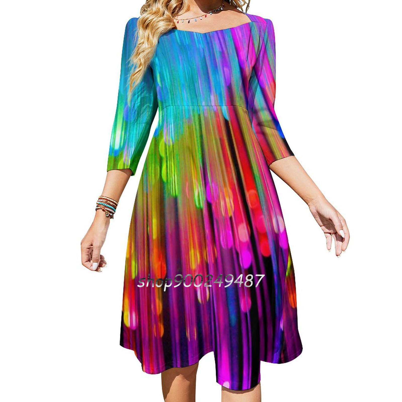 Bubbles 1 Square Neck Dress New Plus Size Elegant Women Waist Tight ...