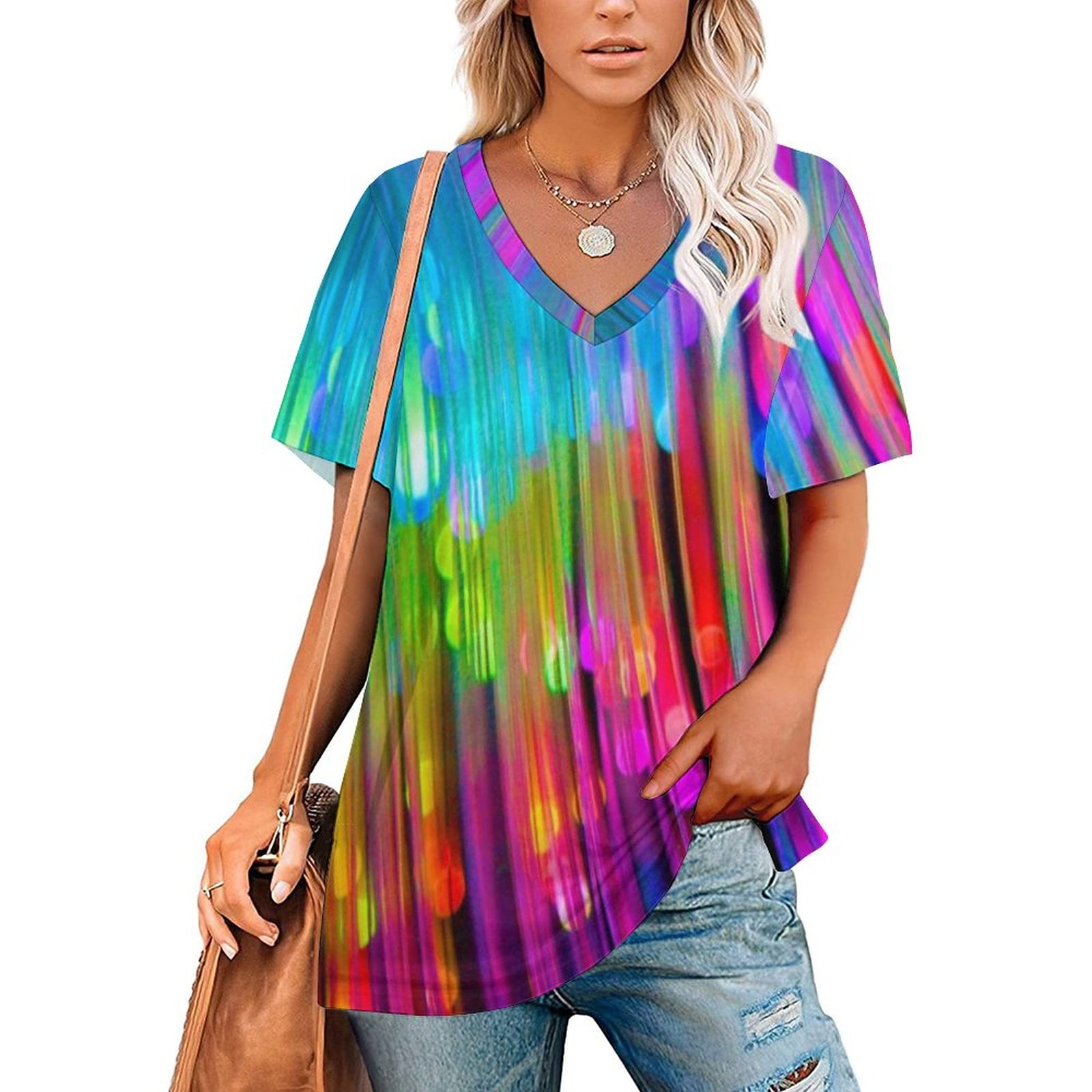 Bubbles 1 Women Short Sleeve Tops O-Neck Hollow Out Shoulder Strap Tees ...